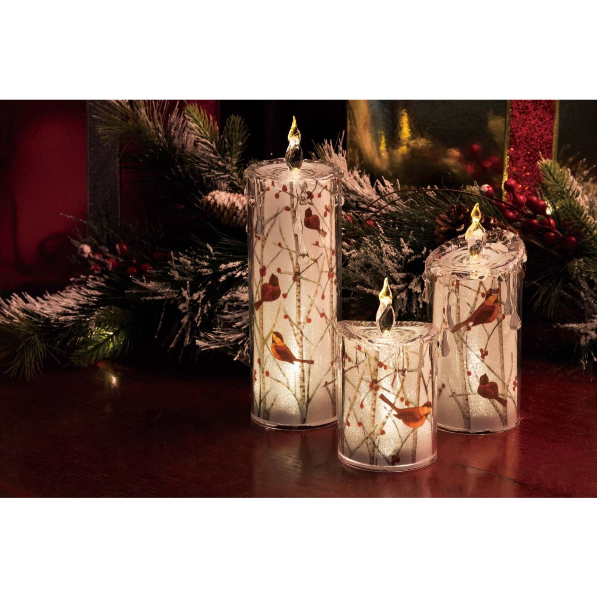 Icy Giftware LED Glitter Cardinal Candles - 10.5" - Brown and Red - Set ...