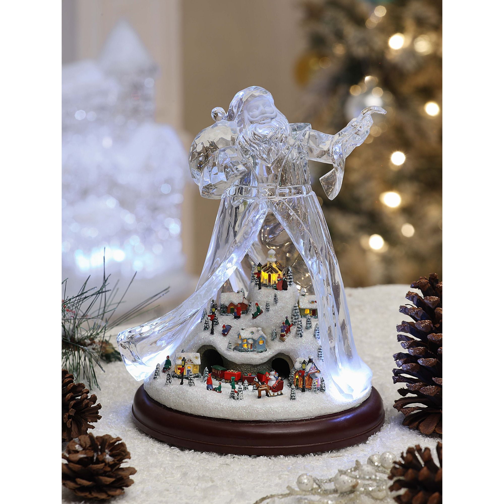 Set of 2 Clear and Brown Santa Church Village Christmas LED Lighted ...