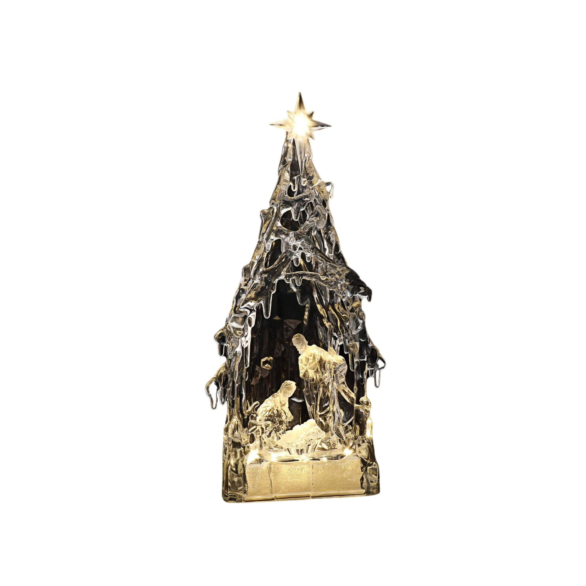 Icy Giftware Set of 2 Clear and Gold LED Lighted Holy Family Christmas ...