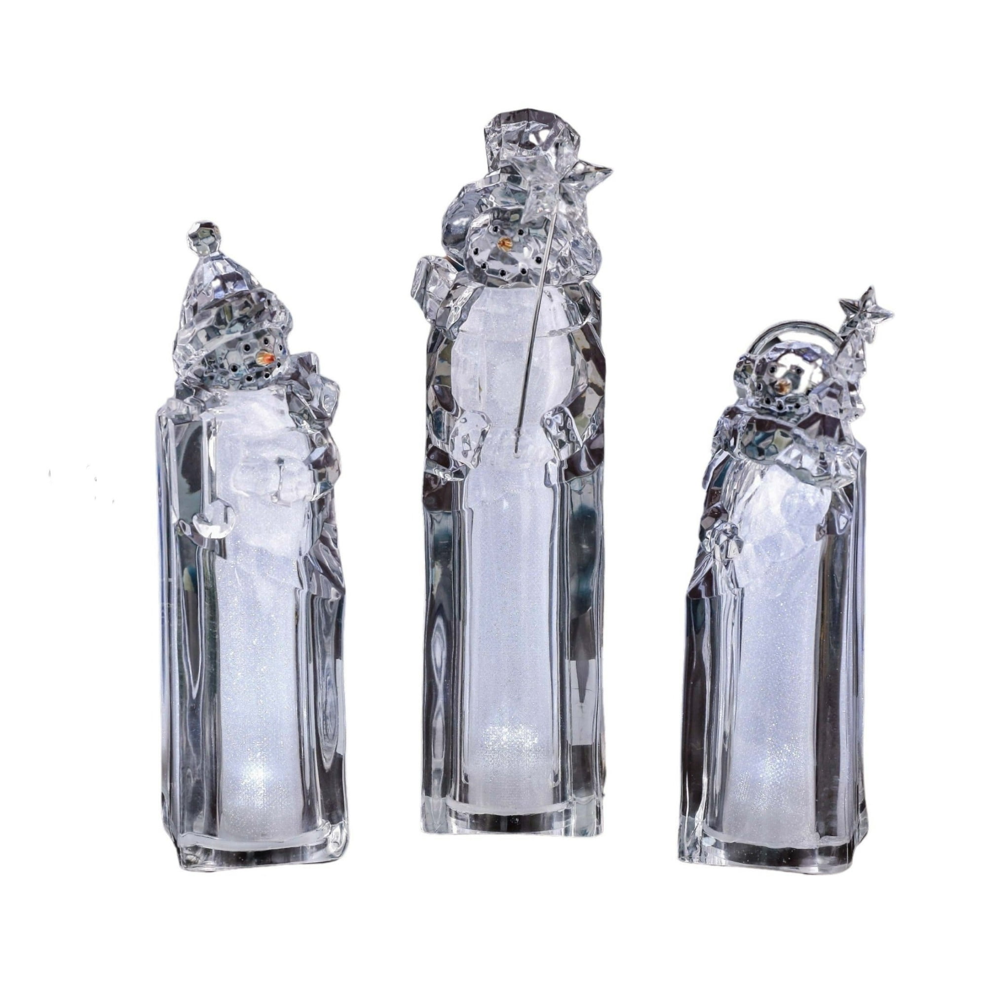 Icy Giftware Set of 2 Clear and Silver Ice Tower Snowman LED Lighted ...
