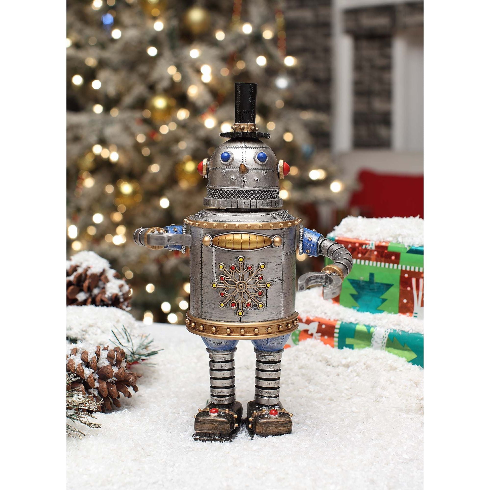 Set of 2 Gray and Gold Snowman Robot Christmas Tabletop Decor 11 ...