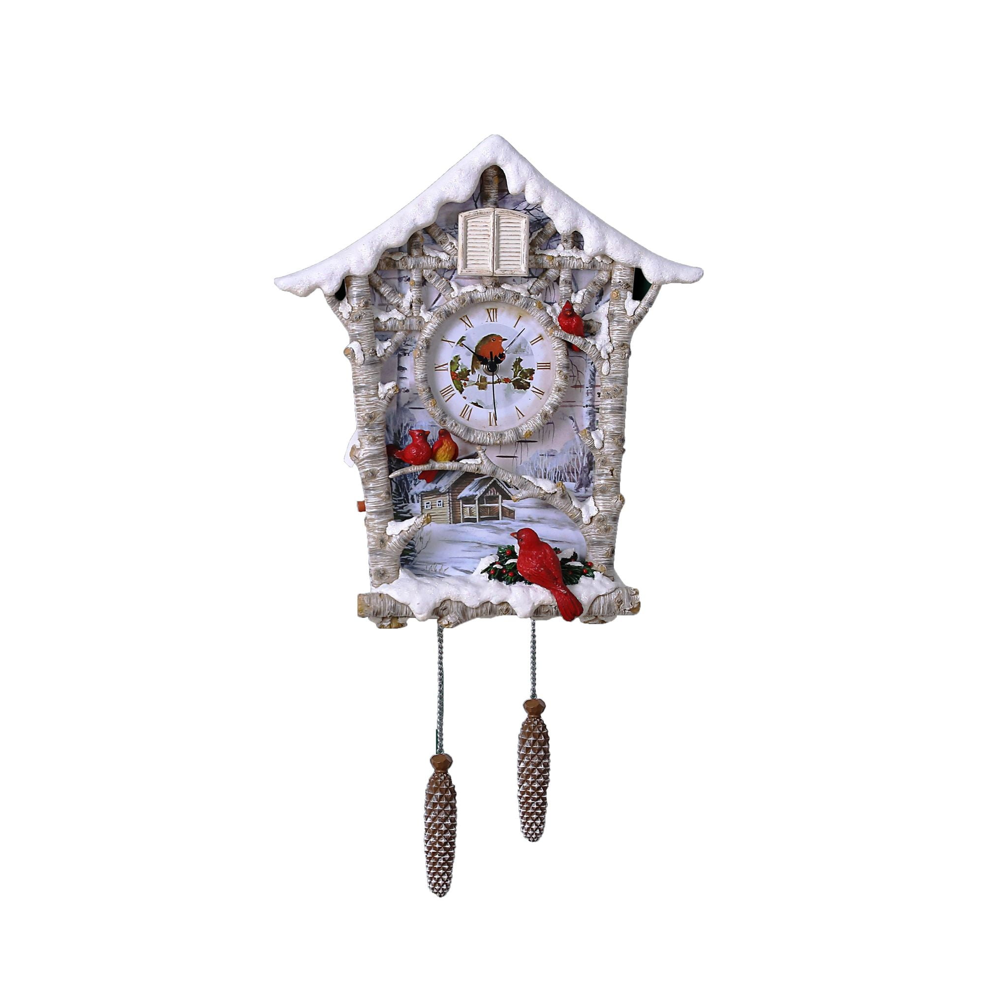 Icy Giftware Set of 2 White and Red Cardinal Cuckoo Wall Clocks 15 ...