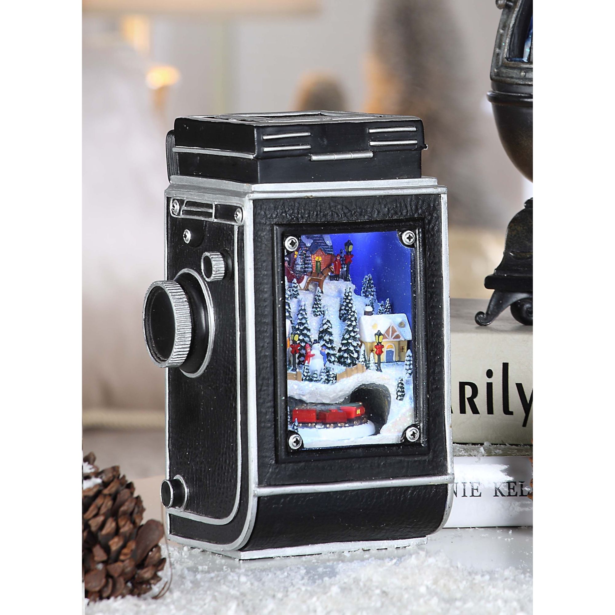 Set of 2 black and Blue Vintage Christmas Cameras LED Lighted Table Top ...