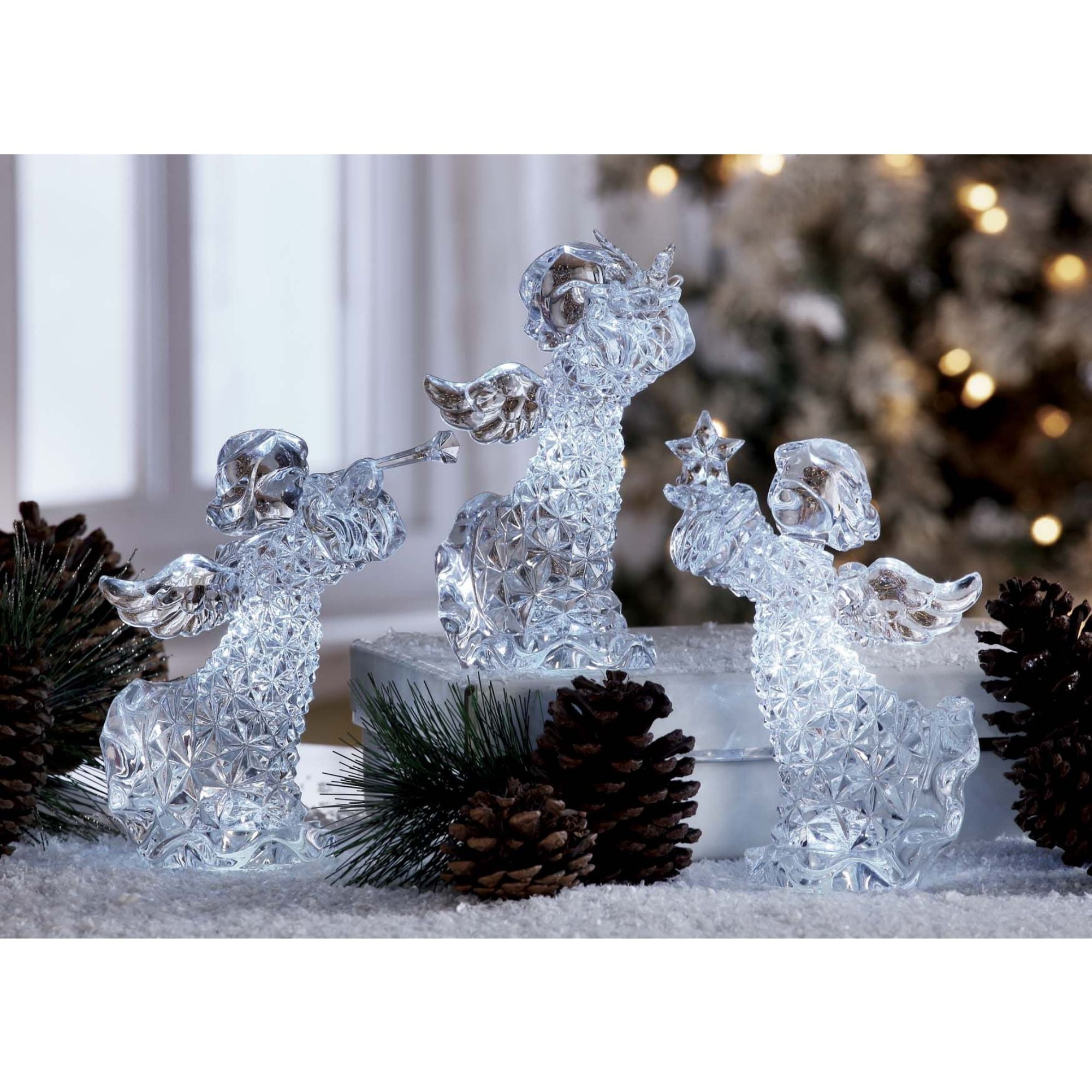 Icy Giftware Set of 6 Clear Contemporary Diamond Cut Angel Girls LED ...