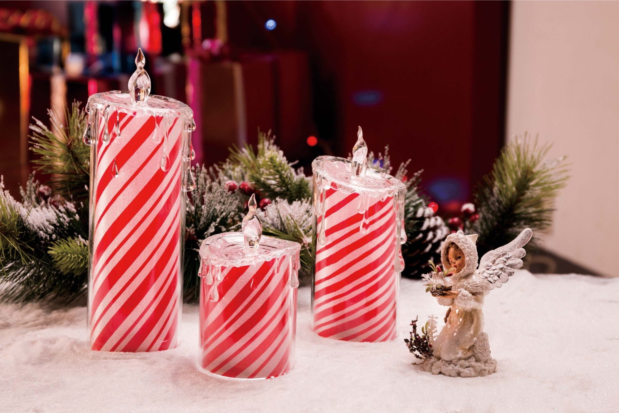 Set of 6 Red and White LED Lighted Peppermint Candles Set Tabletop ...