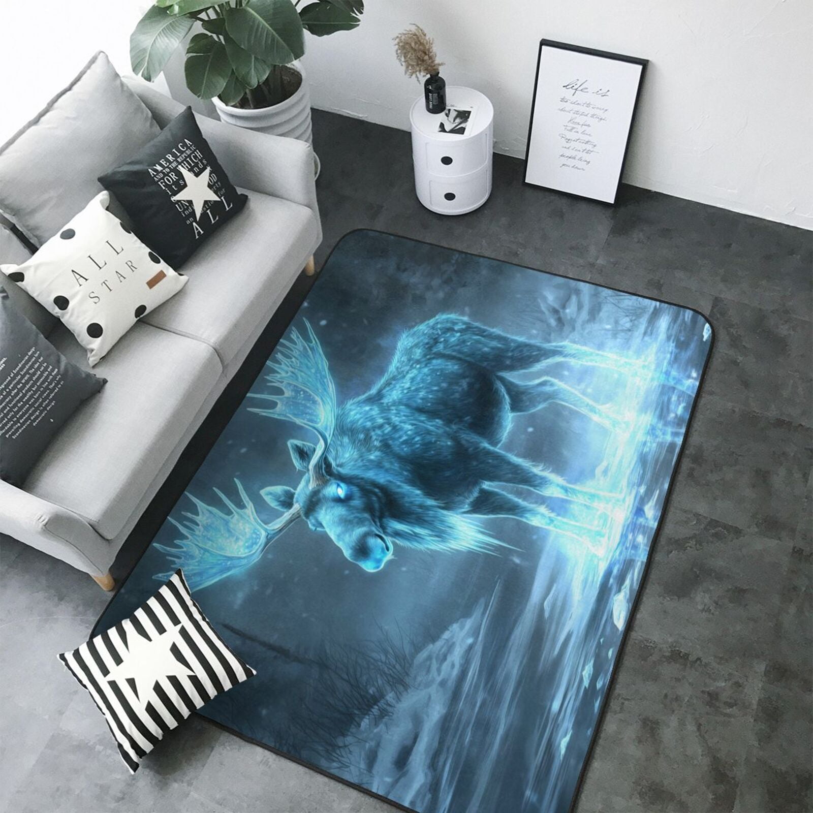 Icy Glowing Winter Moose Area Rugs for Living Room Bedroom, 5x7 Soft ...