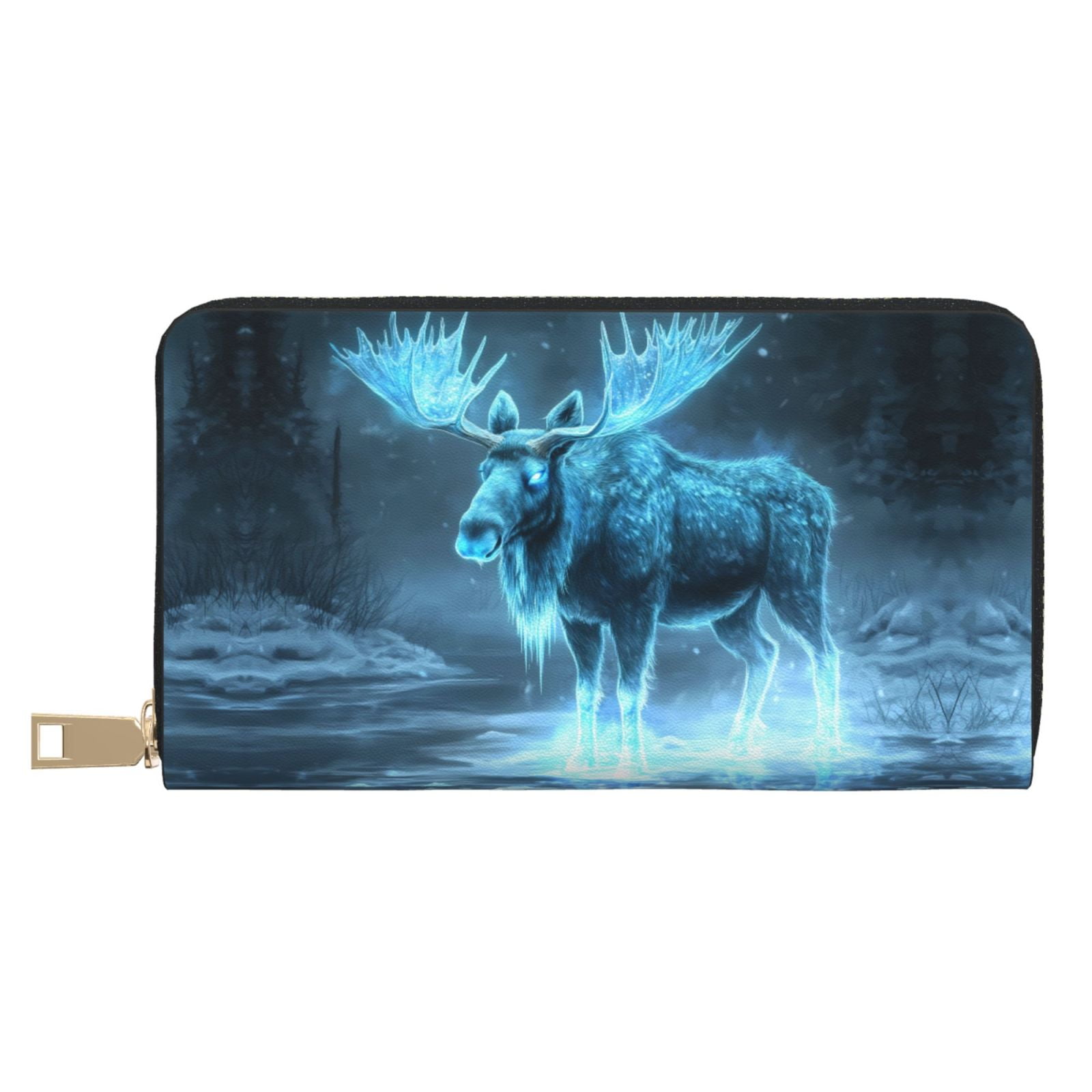 Icy Glowing Winter Moose Wallet Women, Leather Bifold Multi Card Wallet ...