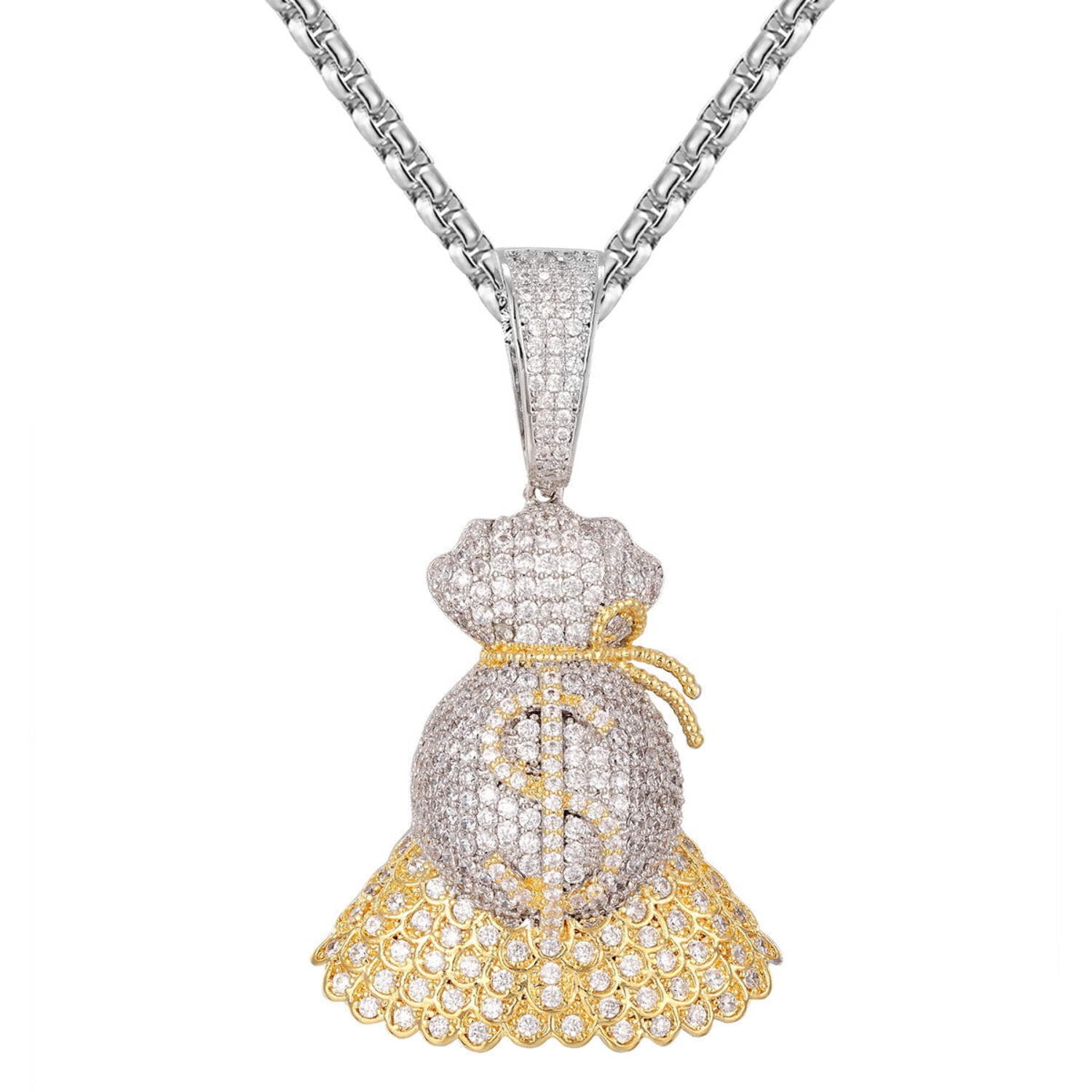Icy Money Bag Dollar Emoji Two 2 Tone Gold Finish Pendant Chain Combo ...