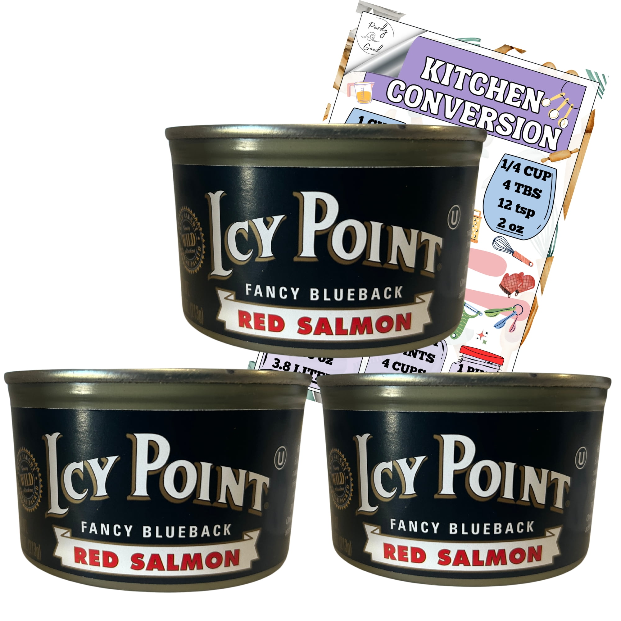 Icy Point Alaska Red Salmon, 7.5-Ounce Cans (Pack of 3) with Kitchen Chart - Walmart.com