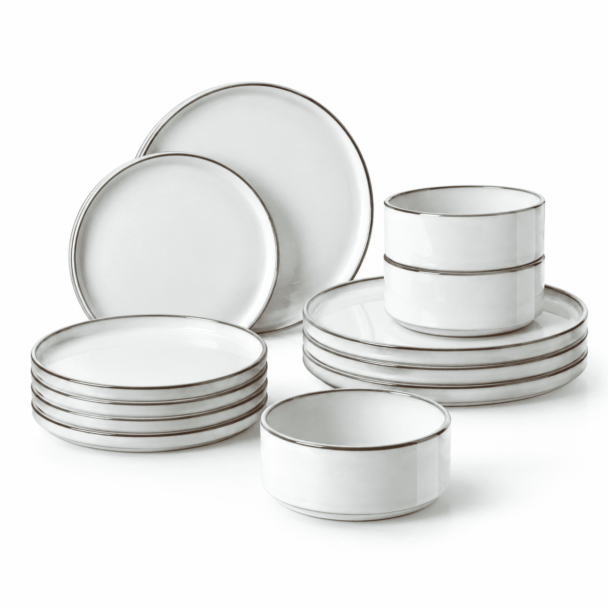 Icy White 12 Piece Stoneware Dinnerware Set for 4, Ceramic Kitchen ...