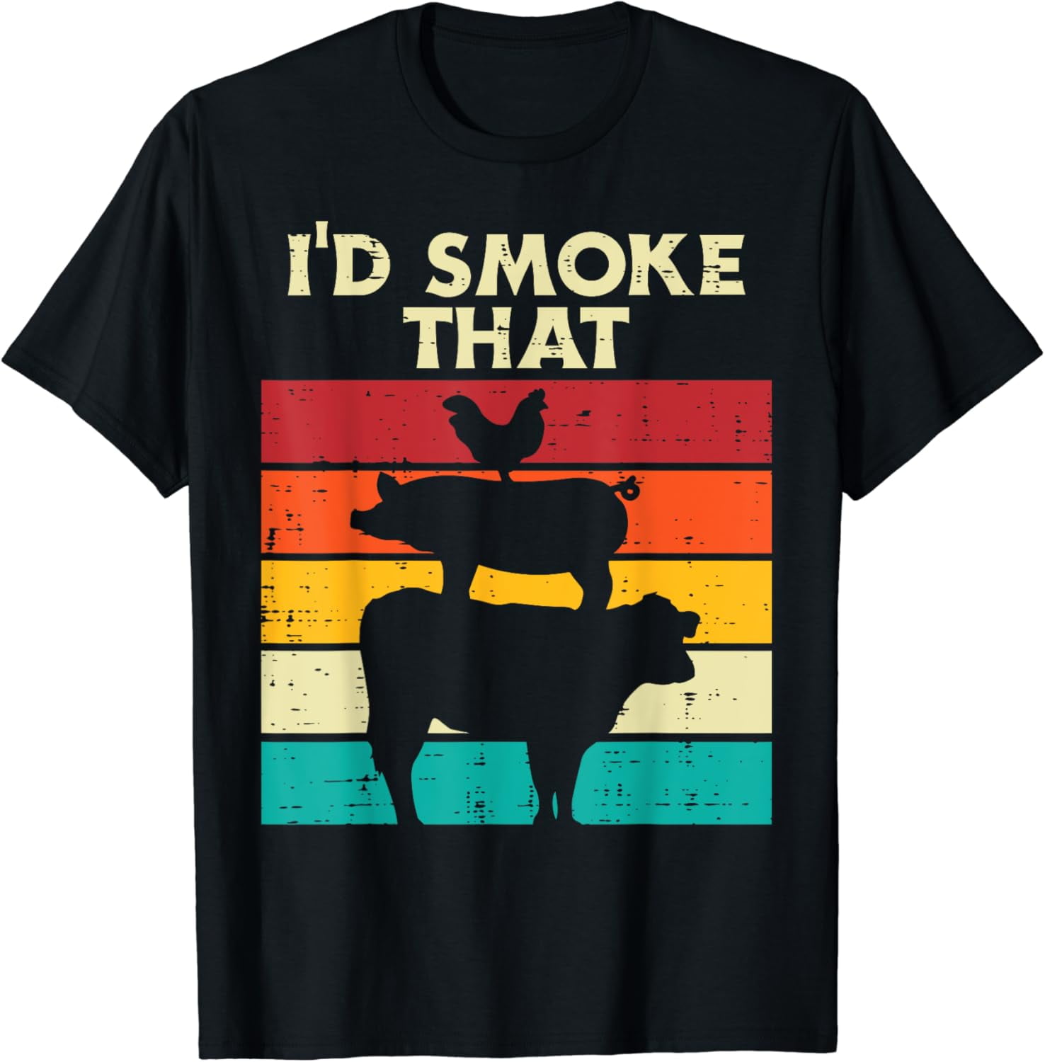 Id Smoke That Chicken Pork Beef Retro Meat Smoking Bbq Grill T-Shirt ...