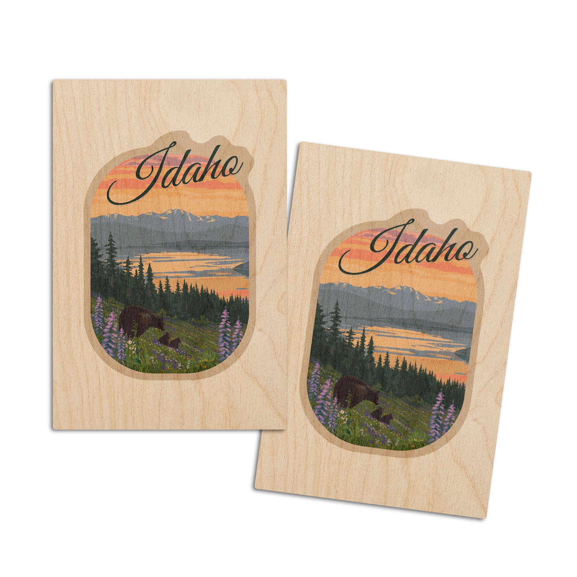Idaho, Bear and Spring Flowers, Contour (4x6 Birch Wood Postcards, 2 ...