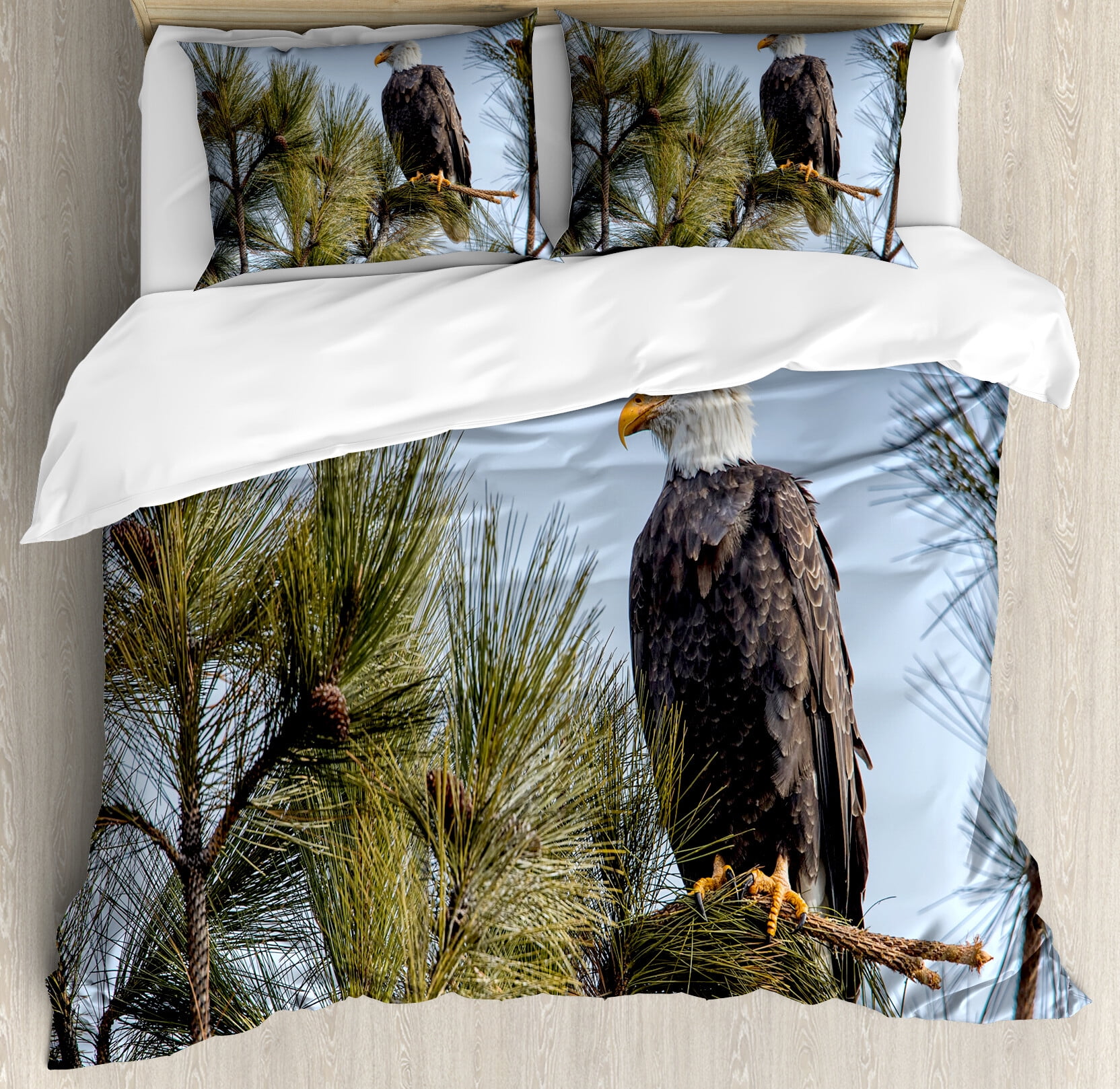 Idaho Duvet Cover Set, American Bald Eagle on a Branch in Northern Gem ...