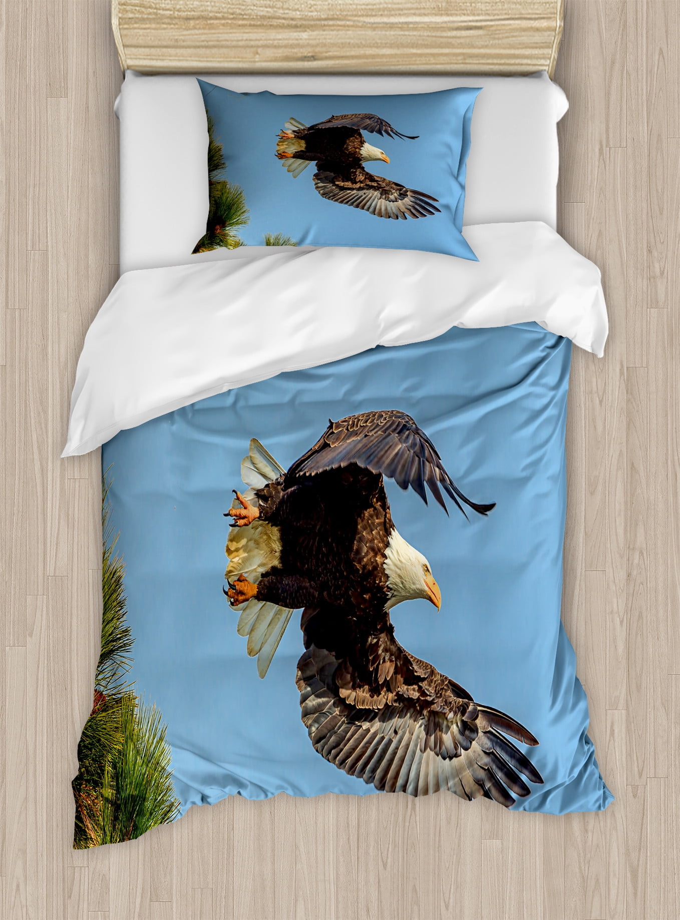 Idaho Duvet Cover Set, American Bald Eagle Coeur d'Alene Wildlife Bird ...