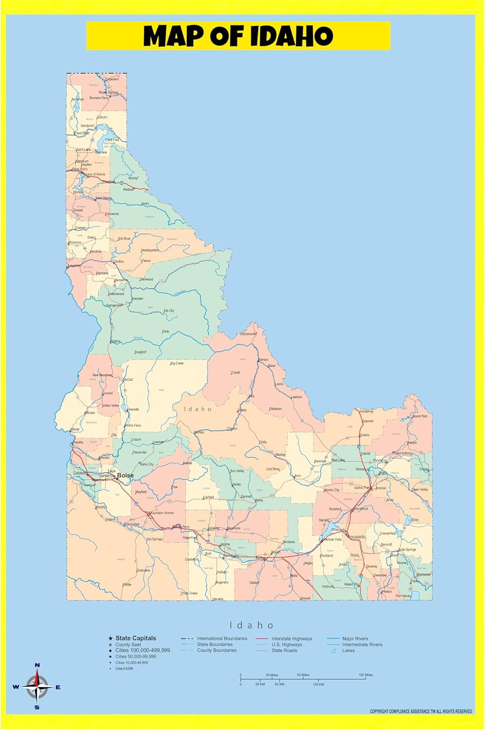 Idaho Map Poster - Laminated Wall Map - Style A - 24x36 - Ideal for ...