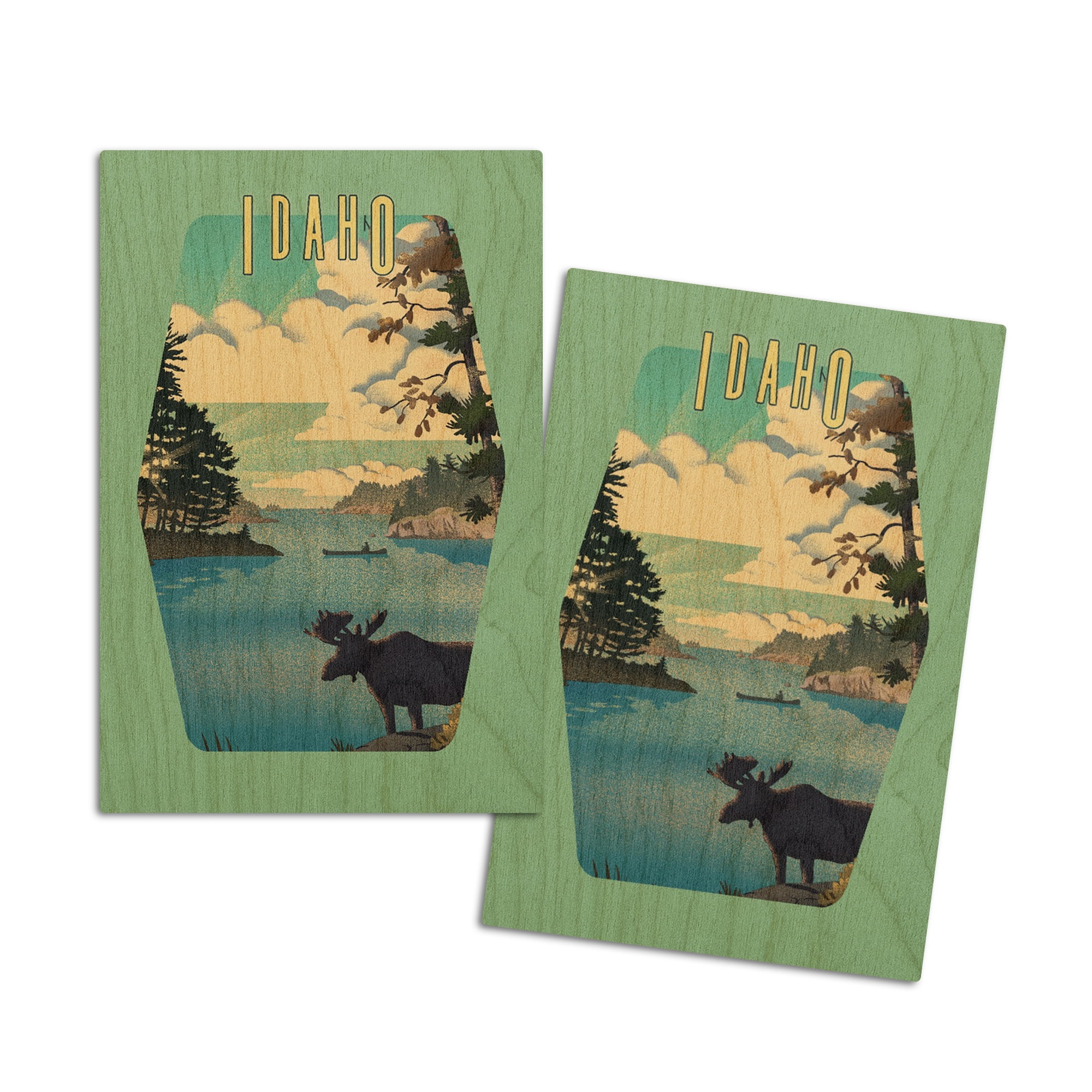 Idaho, Moose and Lake, Lithograph, Contour (4x6 Birch Wood Postcards, 2 ...