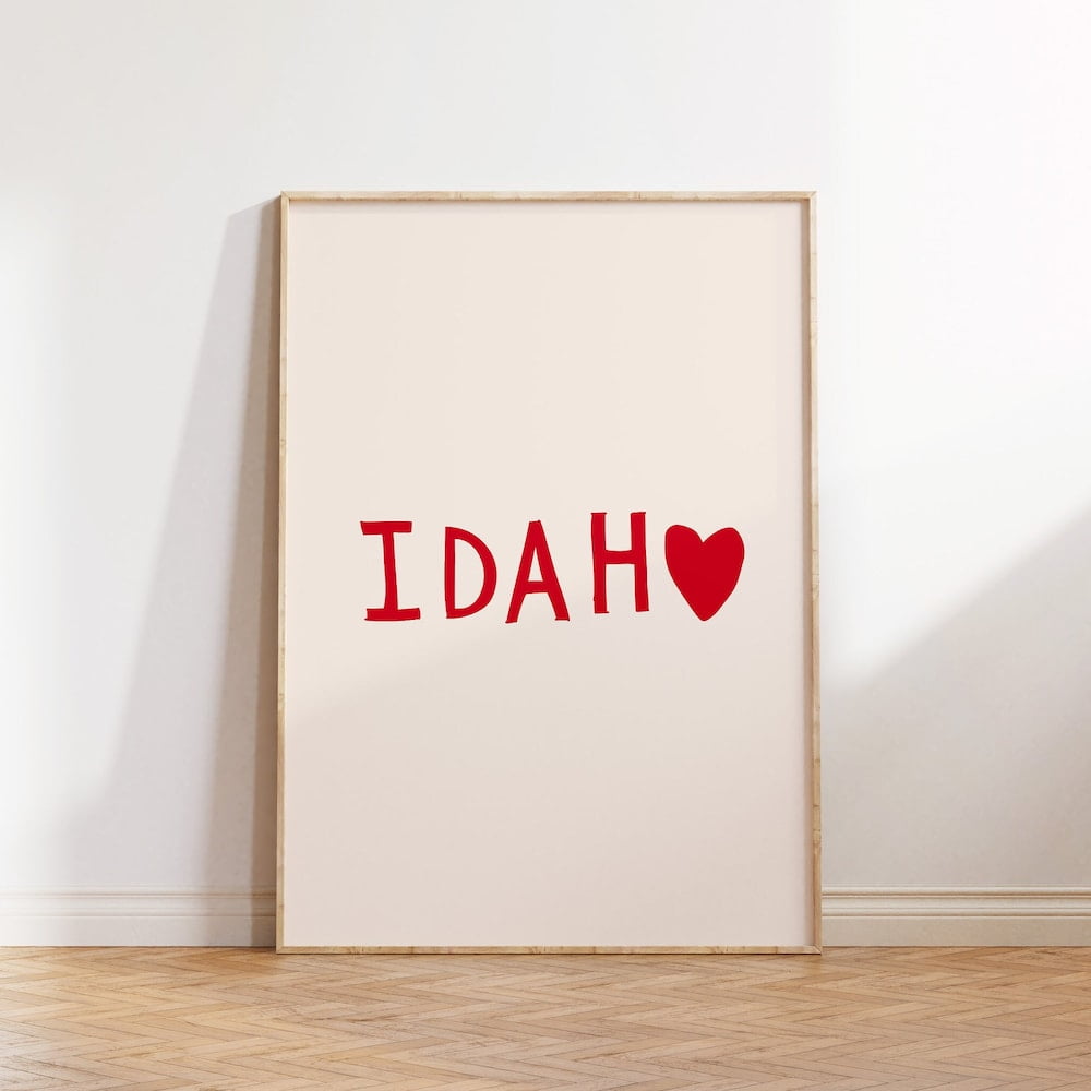Idaho State Love Art Print: Minimalist Heart Typography UNFRAMED PAPER ...