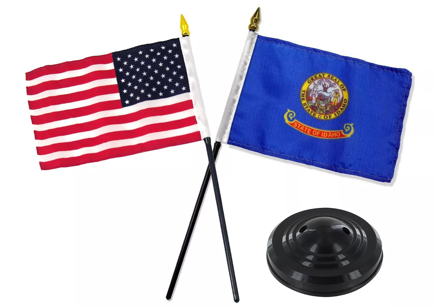 Idaho State w/ A America American Flag 4"x6" Desk Set Table Stick Black ...