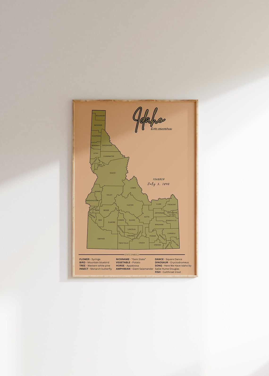 Idaho Vintage Map Poster: Us State Art, Social Studies Decor, Unframed ...