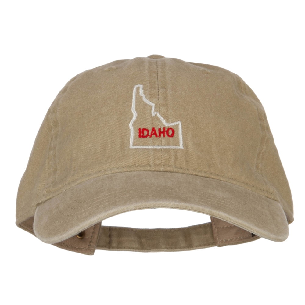Idaho with Map Outline Embroidered Washed Cotton Twill Cap - Khaki OSFM ...