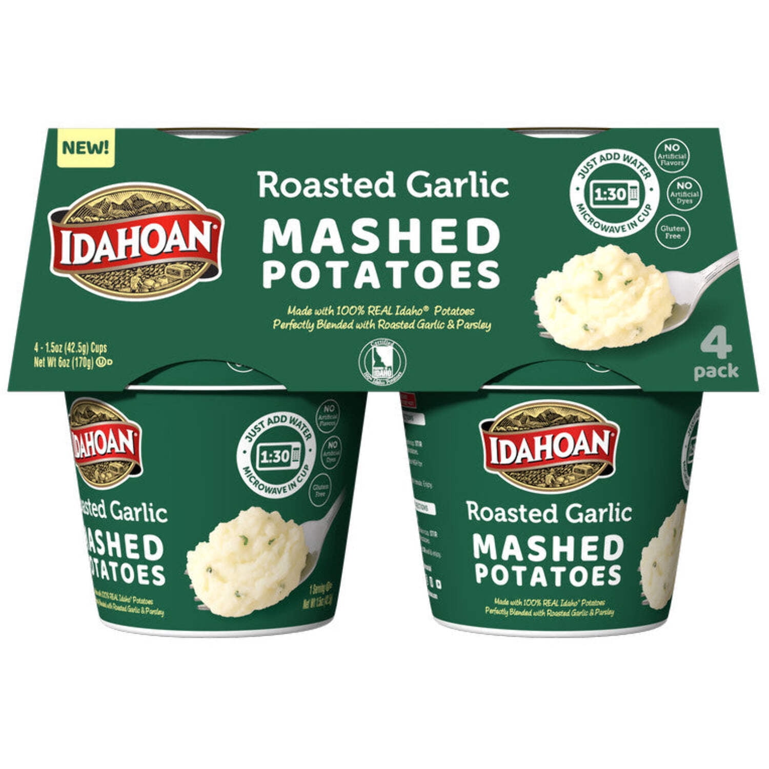 Idahoan Roasted Garlic Instant Mashed Potatoes Cup Pack, 1.5 oz (choose ...