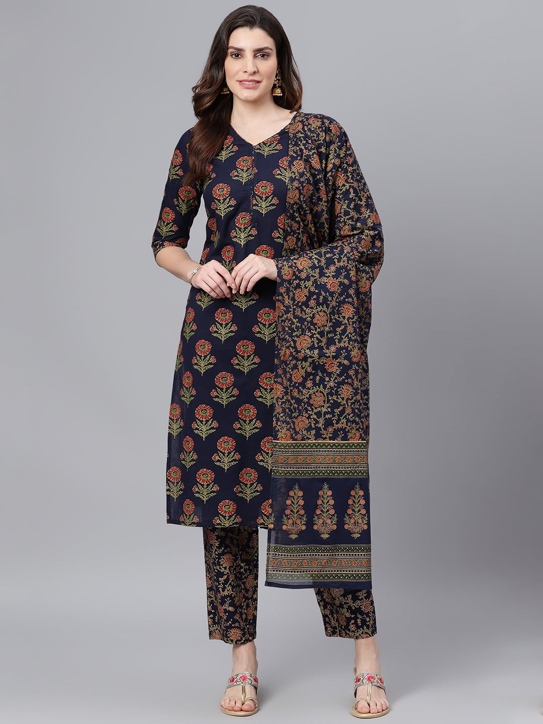 Idalia Navy Blue Gold Printed Kurta Set With Dupatta - Walmart.com
