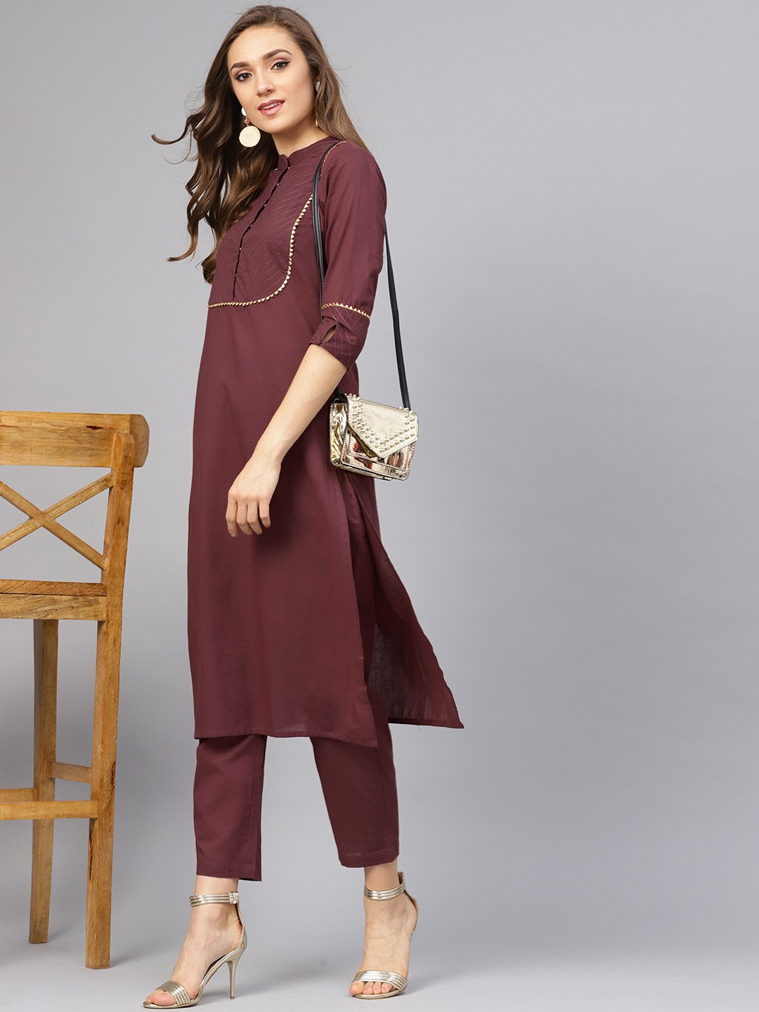 Idalia Raspberry Color Kurta With Pants - Walmart.com