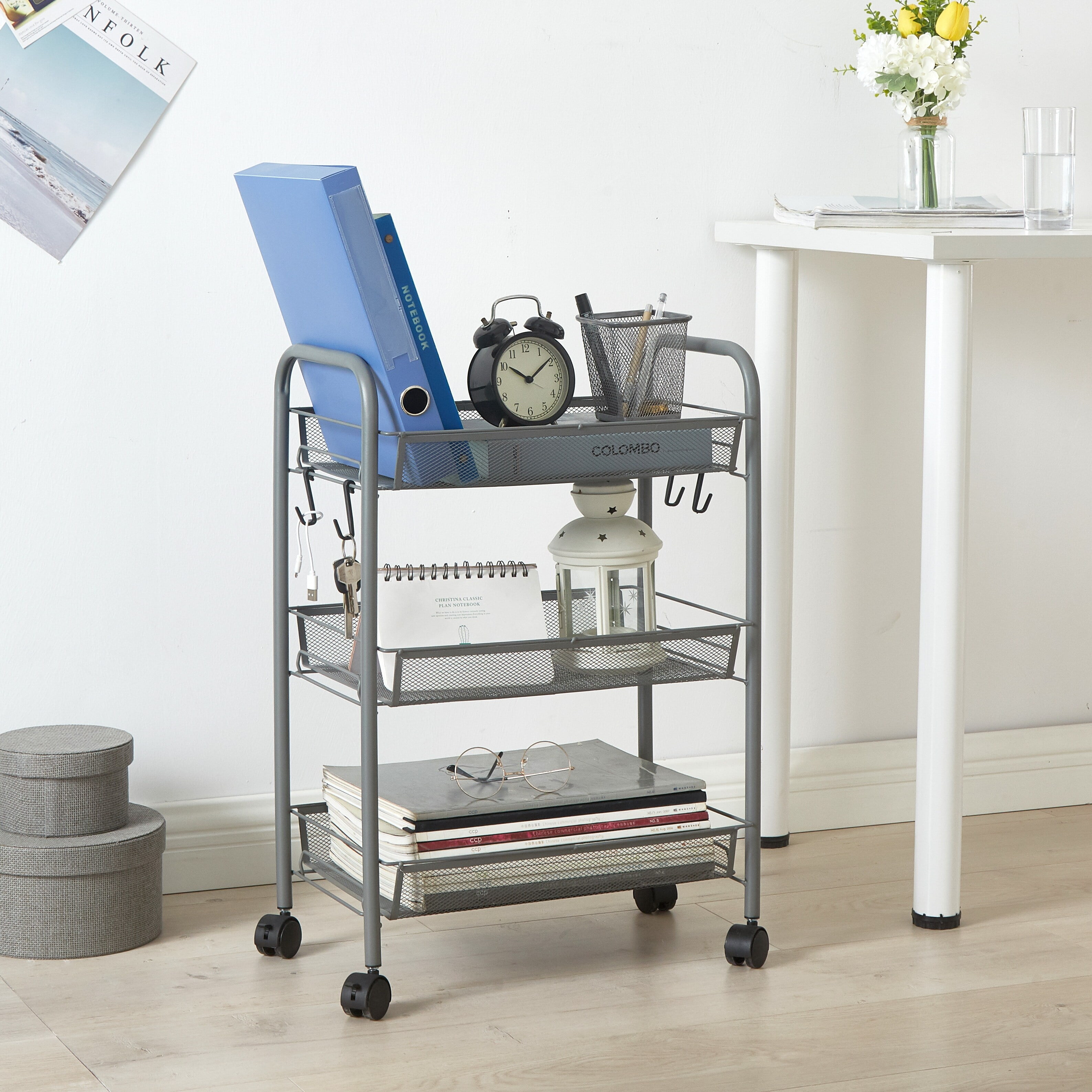 Idea Nuova Urban Shop 3 Tier Trolley Rolling Mesh Storage Cart - 17" x ...