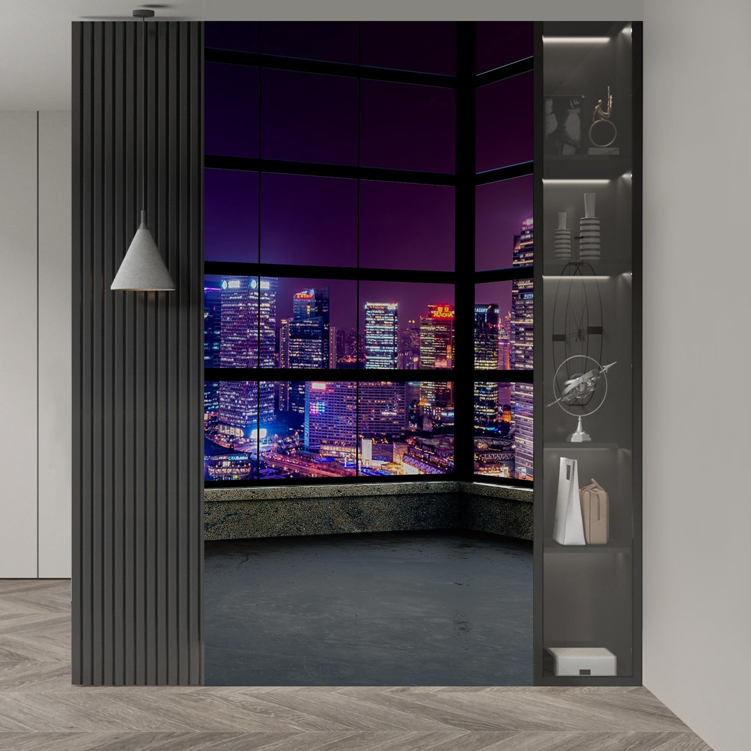 Idea4wall 2pcs 3D Cityscape Light Night Scene Stick Wallpaper Removable ...