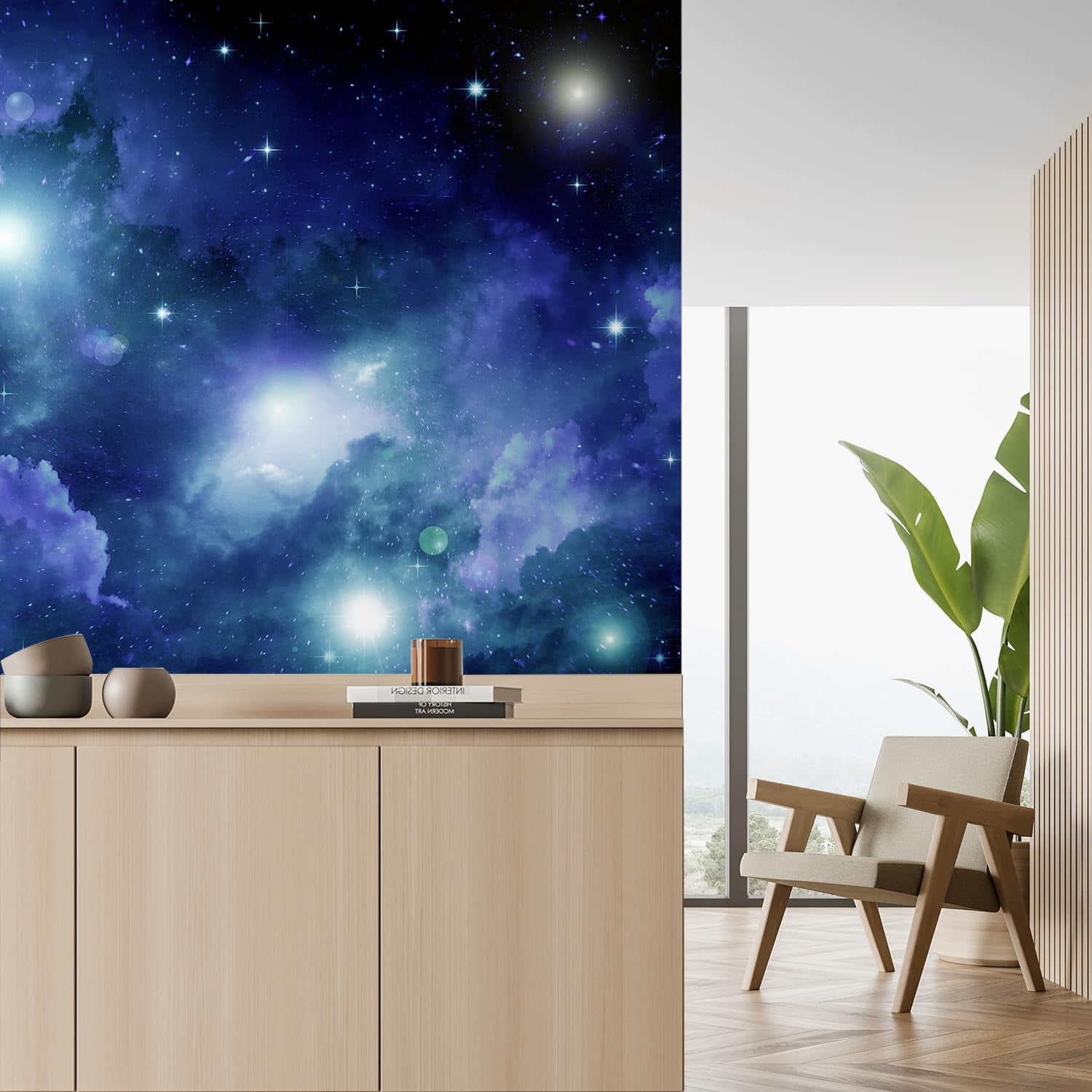 Idea4wall 2pcs Azure Nebula Galaxy Stick Wallpaper Removable Wall ...