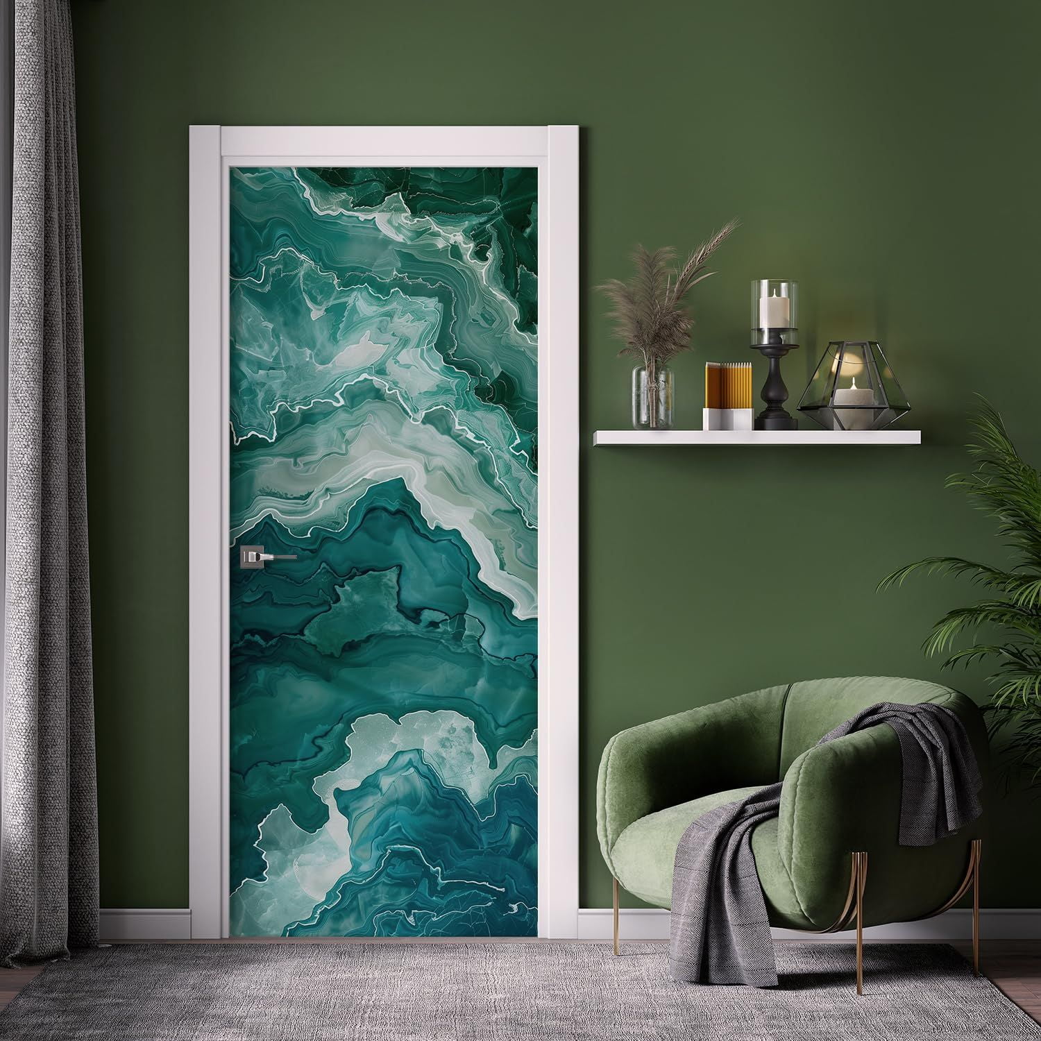 Idea4wall 2pcs Elegant Emerald Green Marble Abstract Agate Stone Design ...