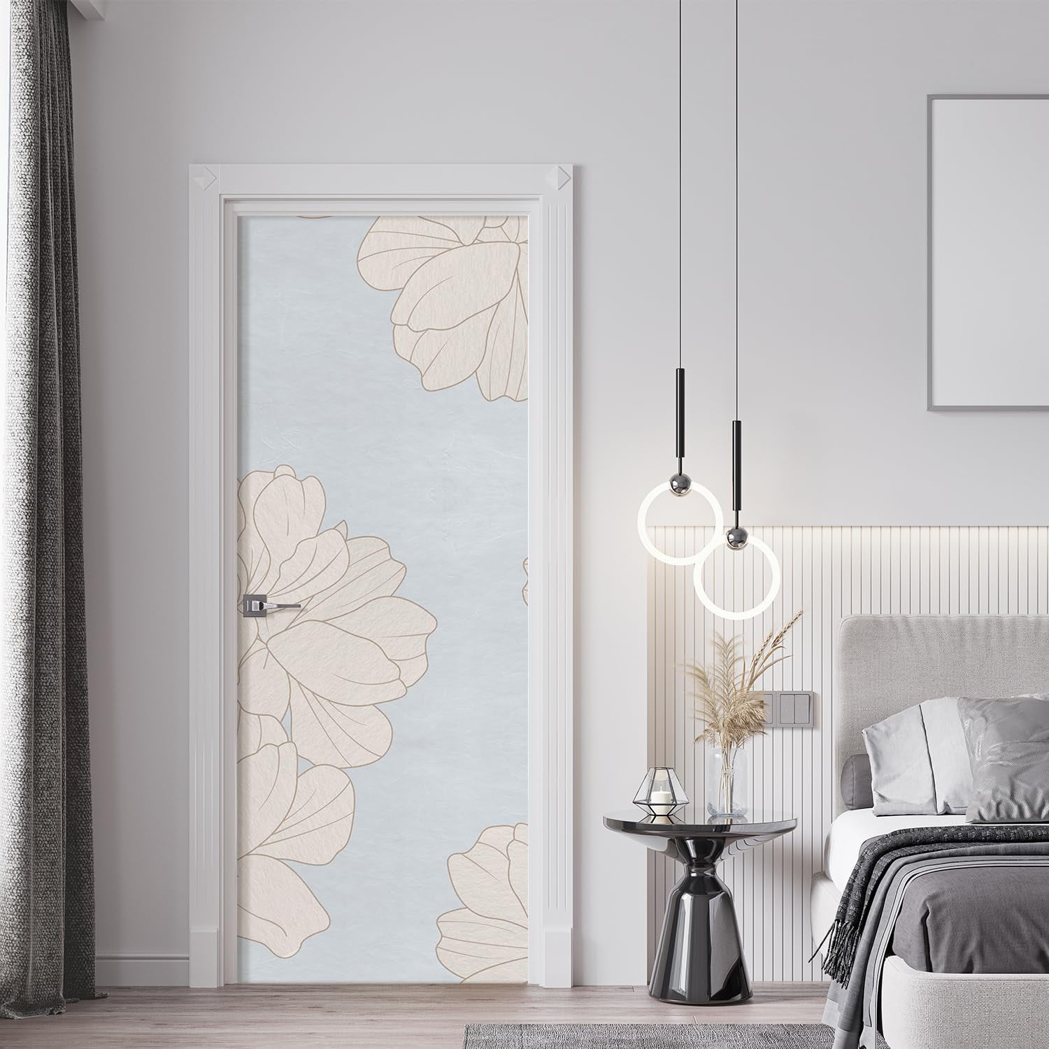 Idea4wall 2pcs Elegant Floral Outline Modern Minimalist White Flower ...