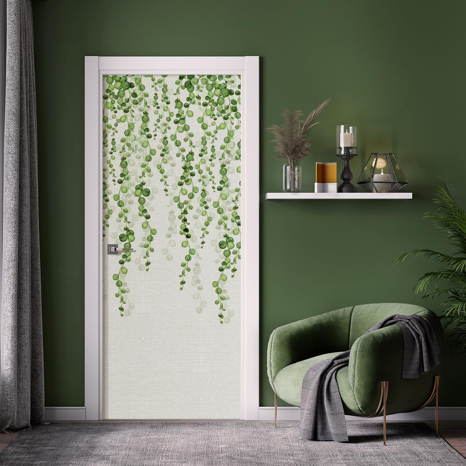 Idea4wall 2pcs Greenery Hanging Vines Elegant Botanical in Soft Green ...