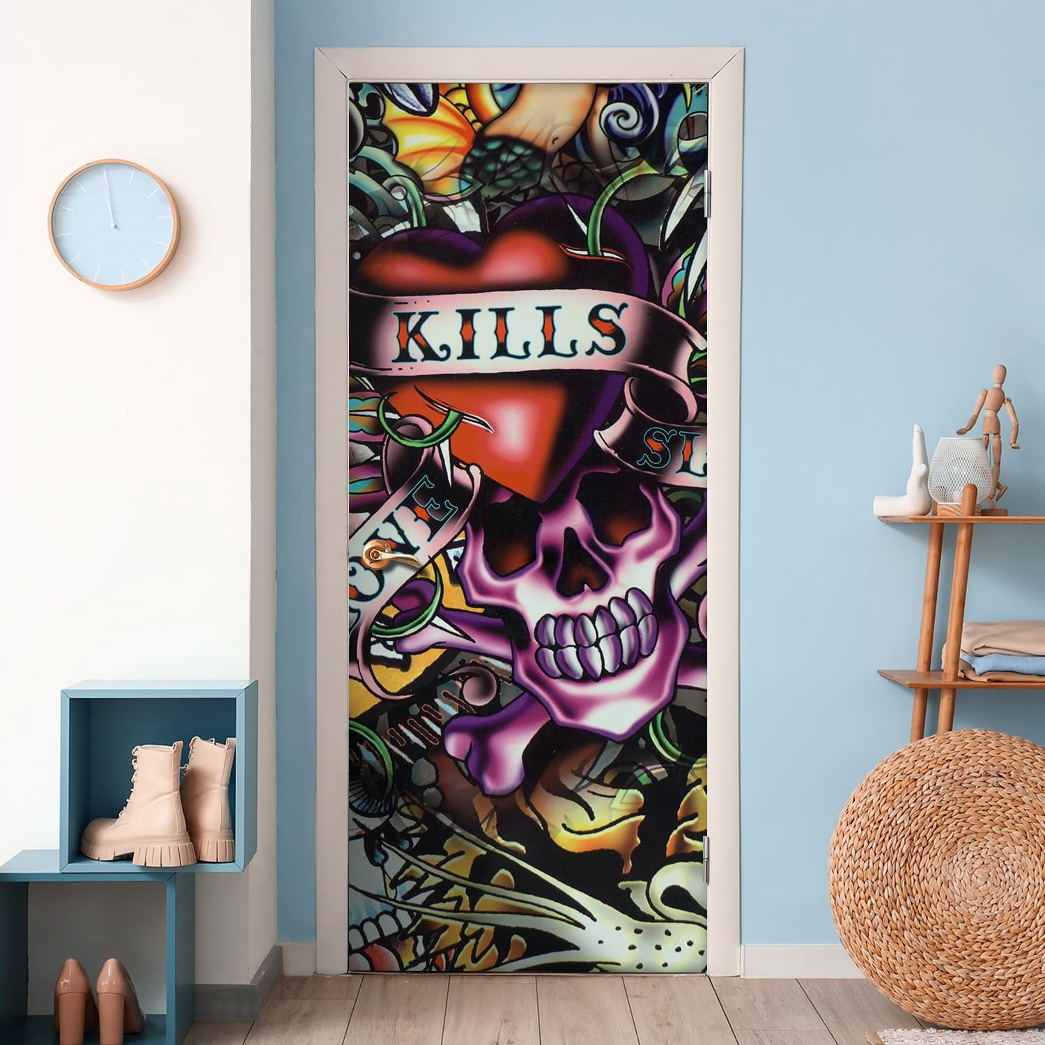 Idea4wall 2pcs Mermaid & Captain Skeleton Colorful Stick Wallpaper ...