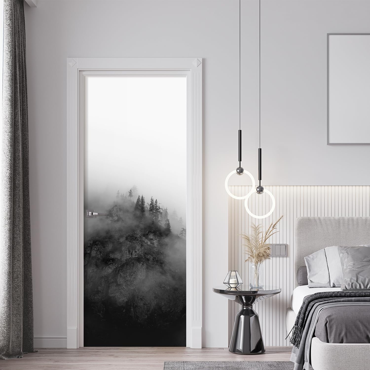 Idea4wall 2pcs Misty Mountain Landscape Black and White Foggy Forest ...