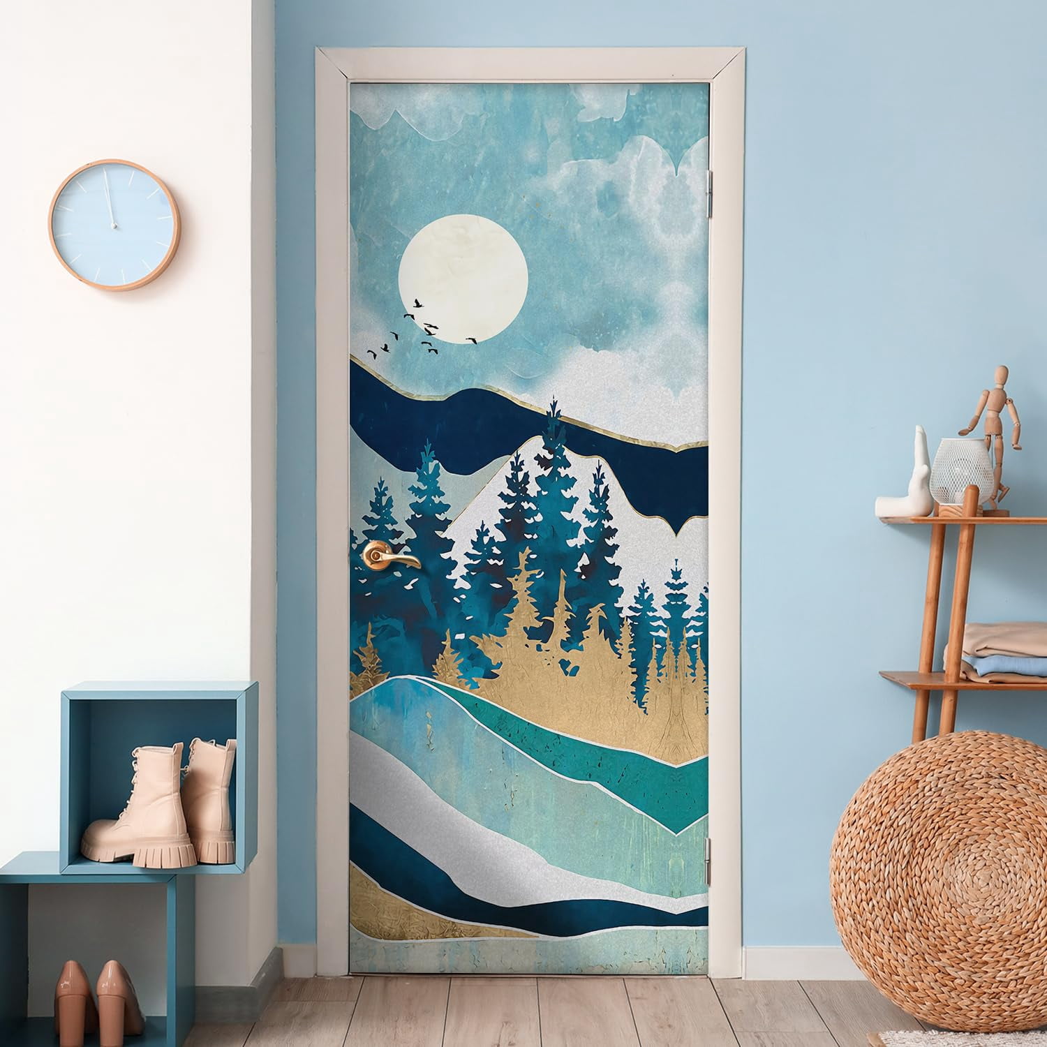 Idea4wall 2pcs Nordic Style Snowy Mountain & Pine Trees Stick Wallpaper ...