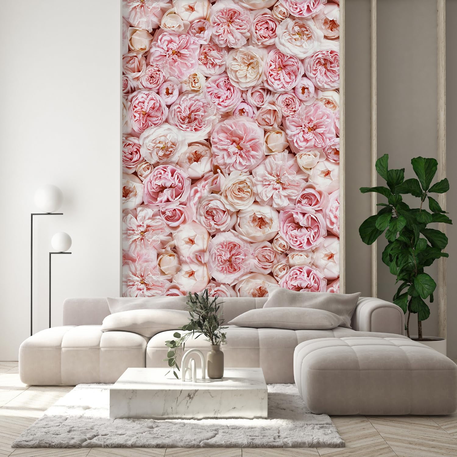 Idea4wall 2pcs Pink Peony Flower Romantic Garden Floral Lush Rose Wall ...
