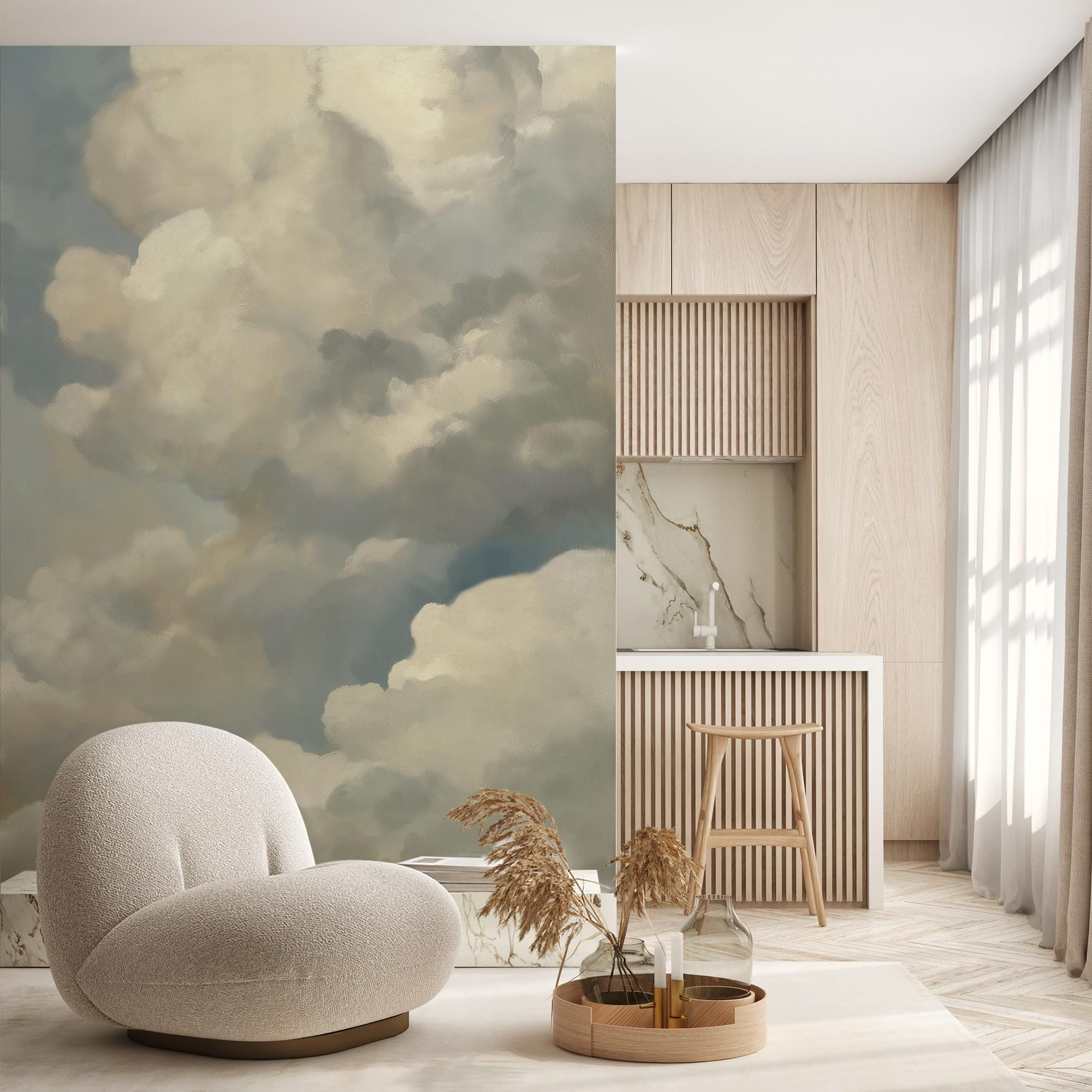 Idea4wall 2pcs Realistic White Cloudy Blue Sky Scene Wall Murals, Not ...
