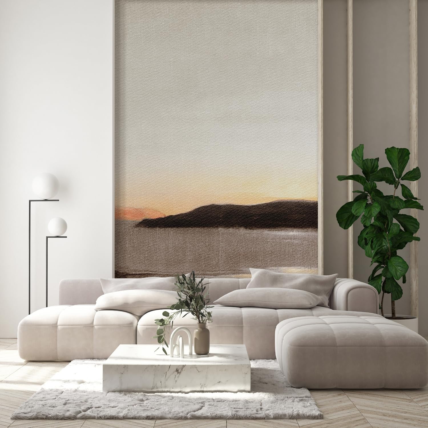 Idea4wall 2pcs Serene Sunset Tranquil Landscape Soft Beige and Brown ...
