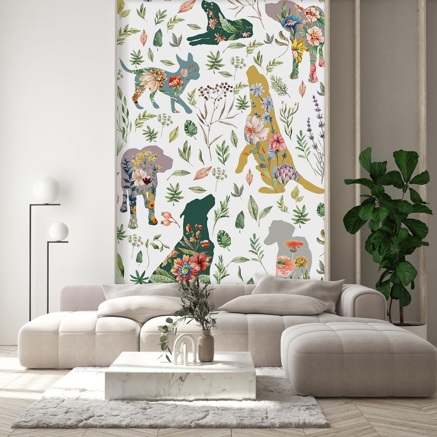 Idea4wall 2pcs Whimsical Animal Silhouette Playful & Colorful Wildflowers Wall Murals, Removable ...