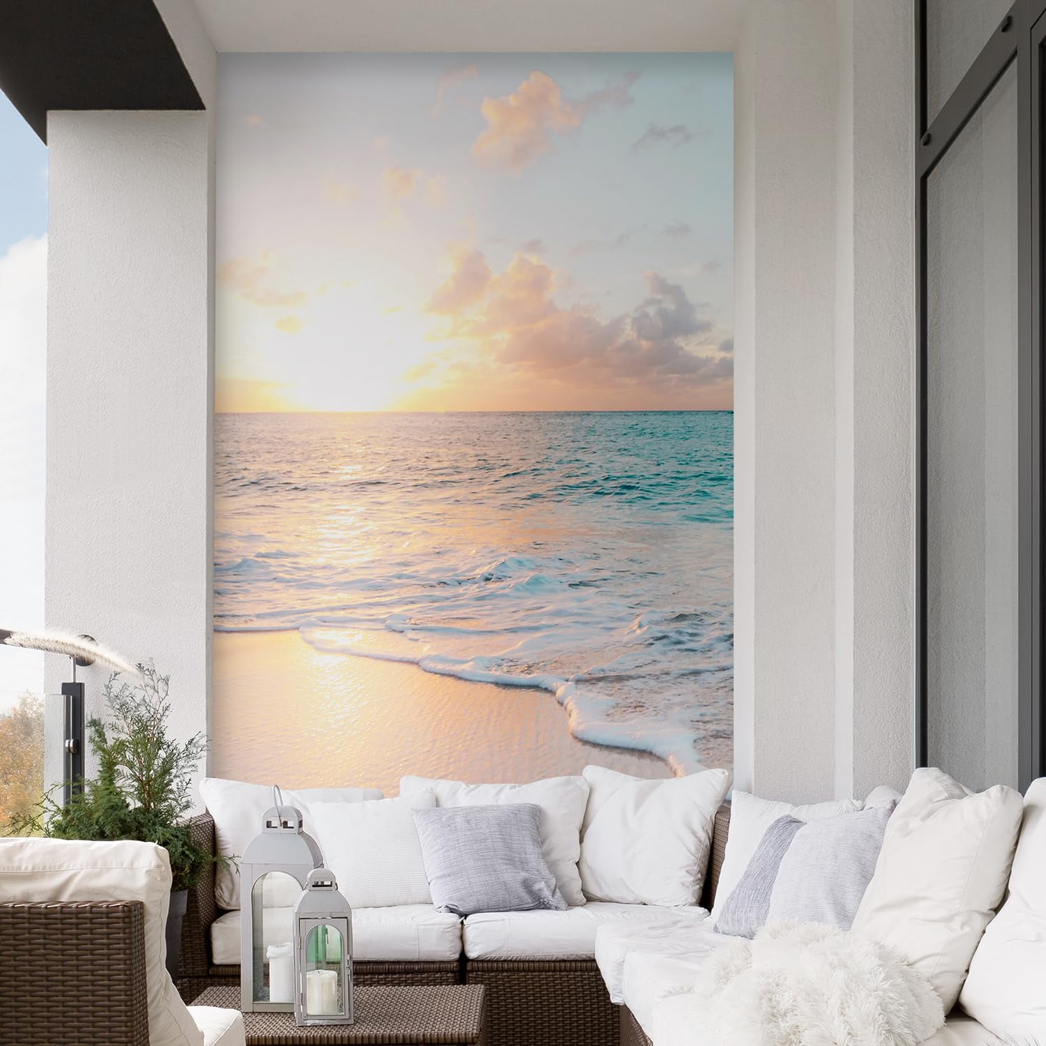 Idea4wall 3pcs Mural Romantic Beach Sea Wave Stick Wallpaper Removable ...
