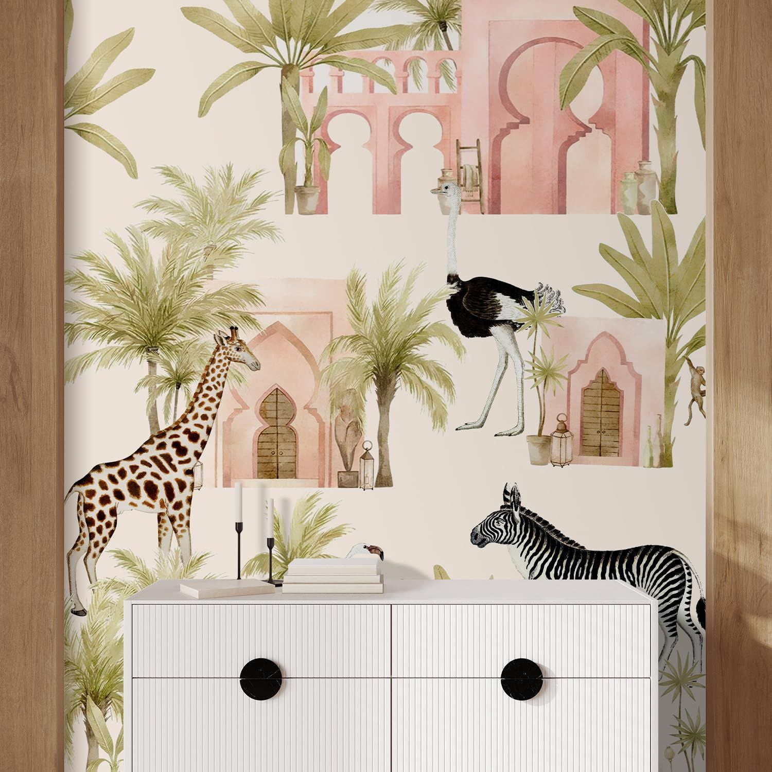 Idea4wall 3pcs Safari Exotic Wildlife and Palm Trees Pattern Wall ...