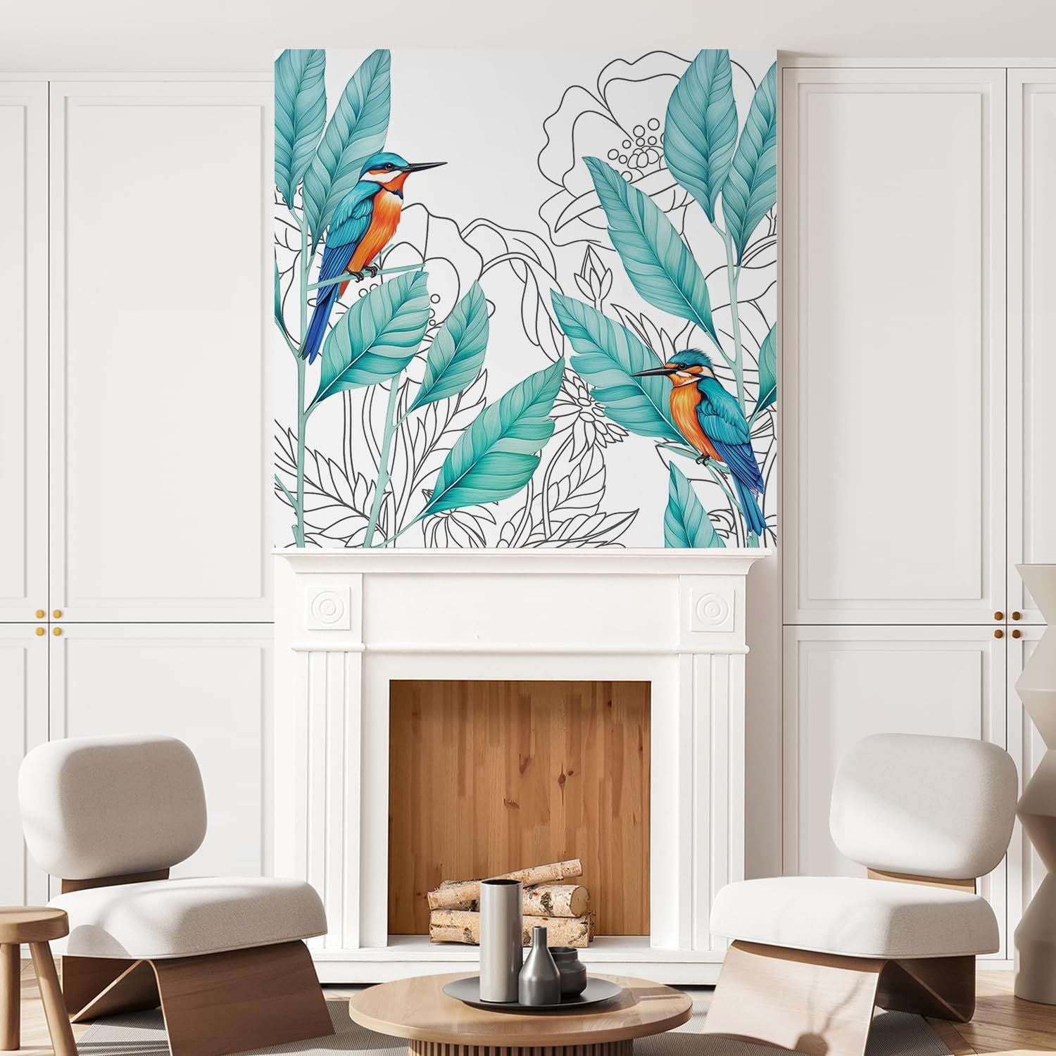 Idea4wall 3pcs Vibrant Kingfisher and Foliage Colorful Bird and ...