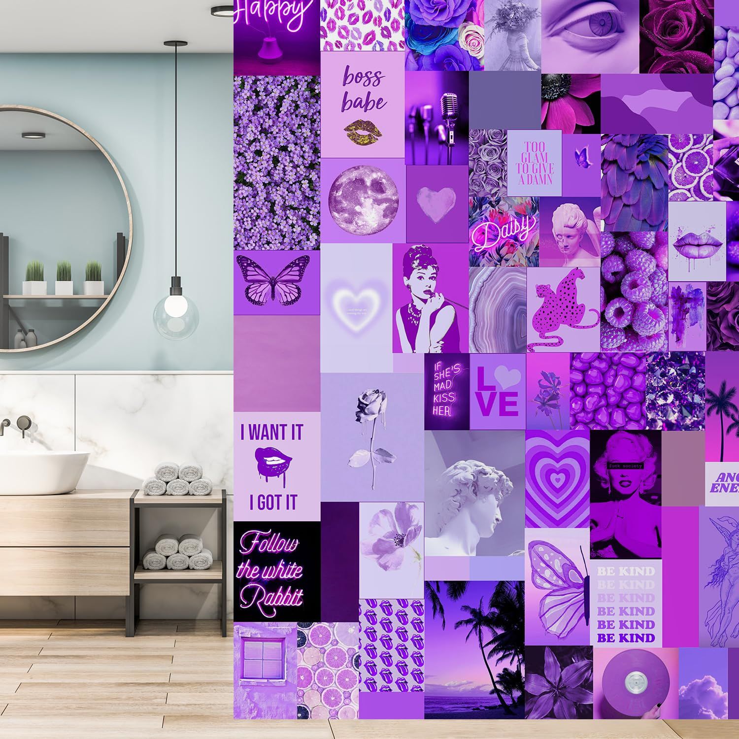 Idea4wall 3pcs Vibrant Purple Eclectic Mix of Icons and Graphics Design ...
