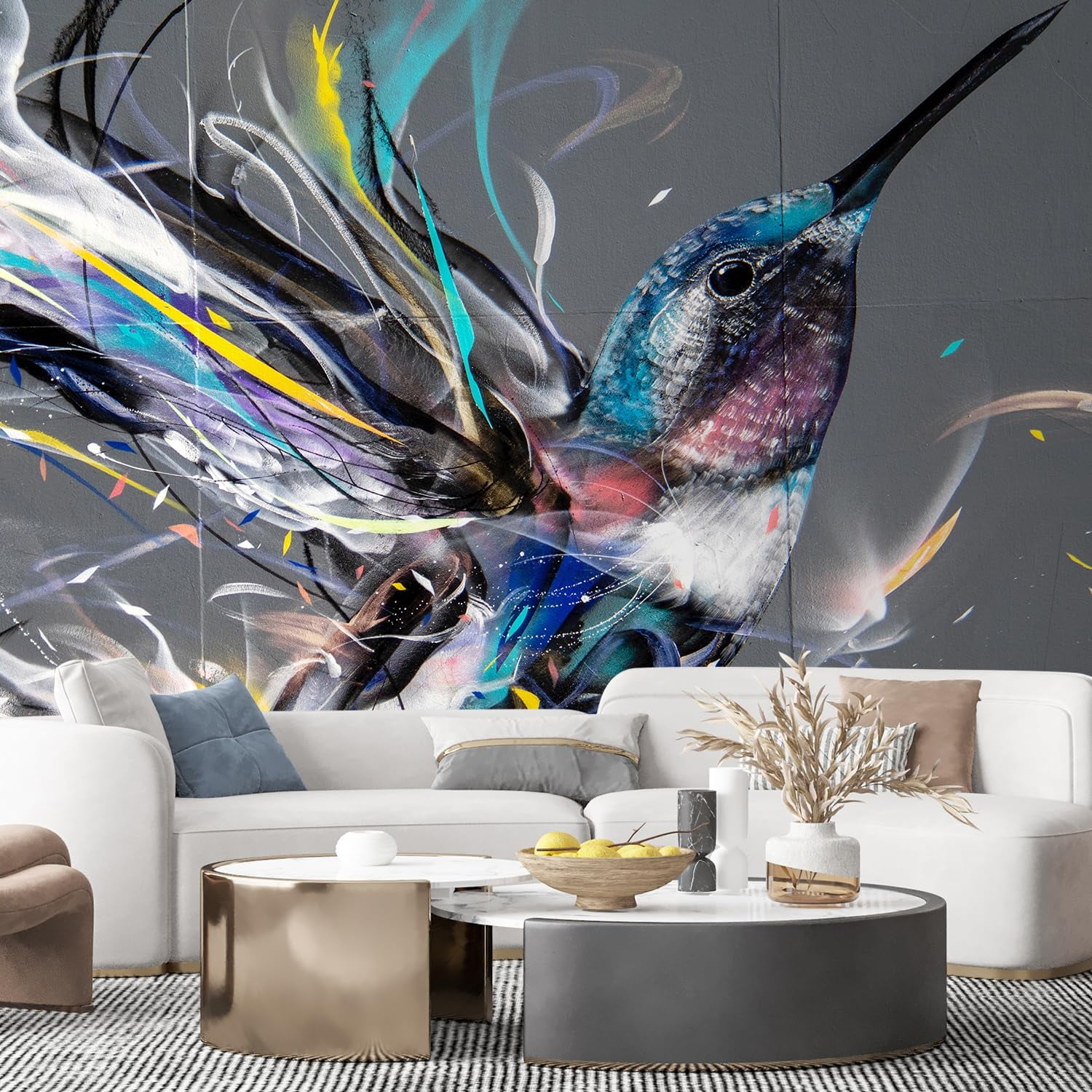 Idea4wall 4pcs Colorful Painted hummingbird Stick Wallpaper Removable ...