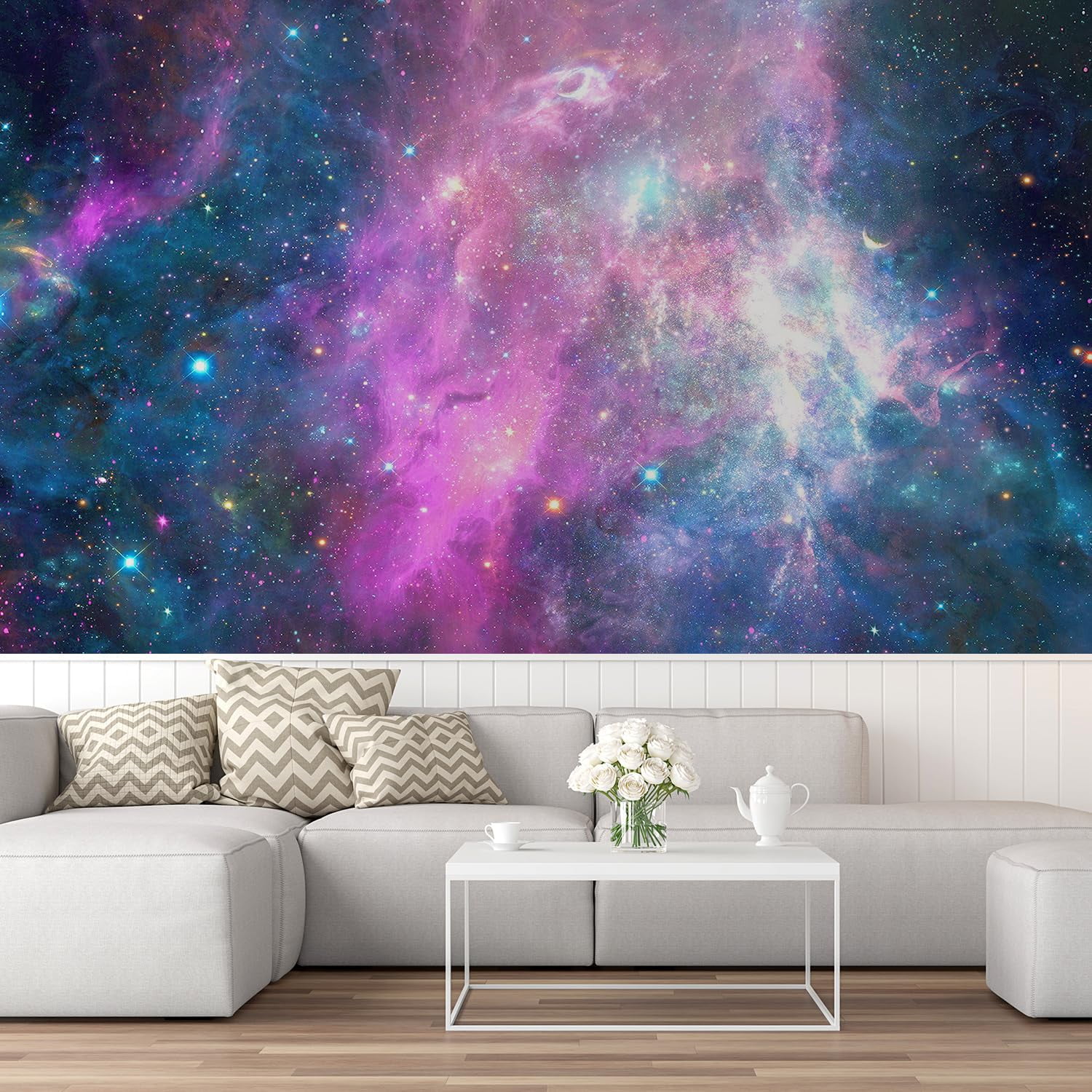 Idea4wall 7pcs Vibrant Pink Andromeda Galaxy Stick Wallpaper Removable ...