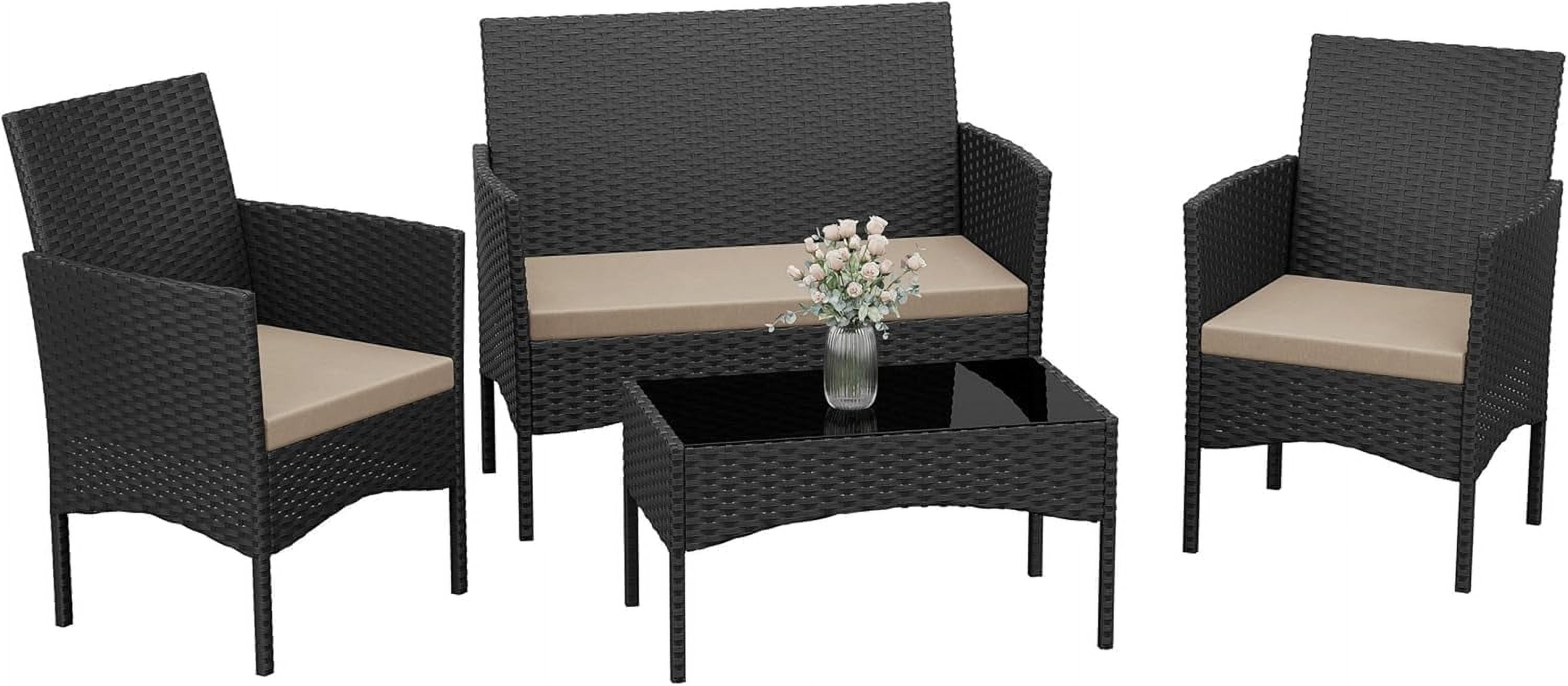 IdeaHouse 4-Piece Outdoor Rattan Patio Furniture Set, Wicker Sofa, 2 ...