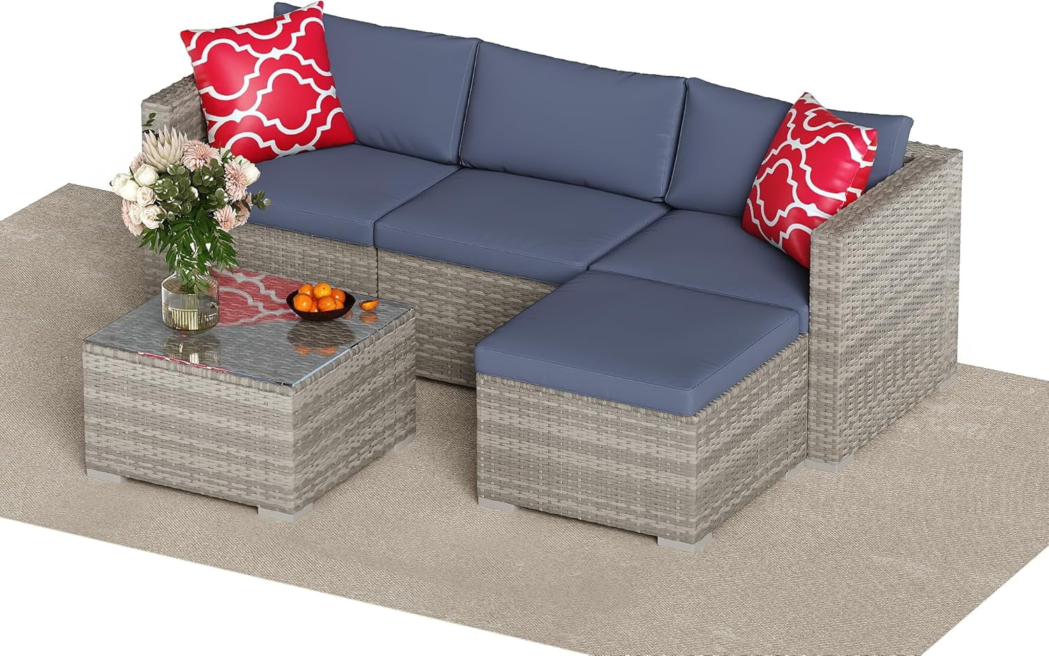 IdeaHouse 5 Pieces Patio Furniture Set, Rattan Outdoor Sofa Set with ...