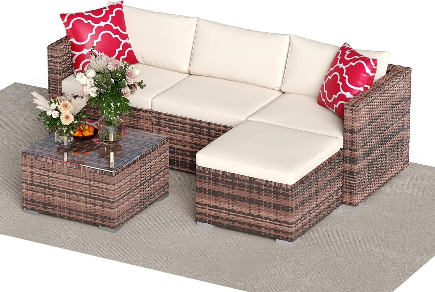 IdeaHouse 5 Pieces Patio Furniture Set, Rattan Outdoor Sofa Set with ...
