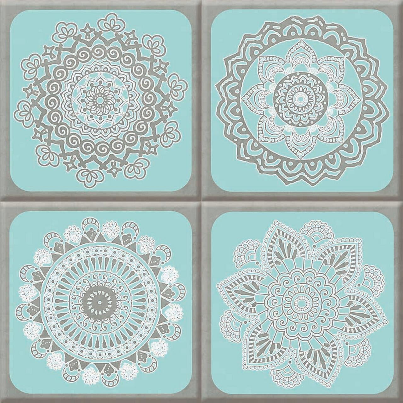 IdeaStix Henna Aqua Grey TileStix - Original Premium 4-Pc Peel & Stick ...